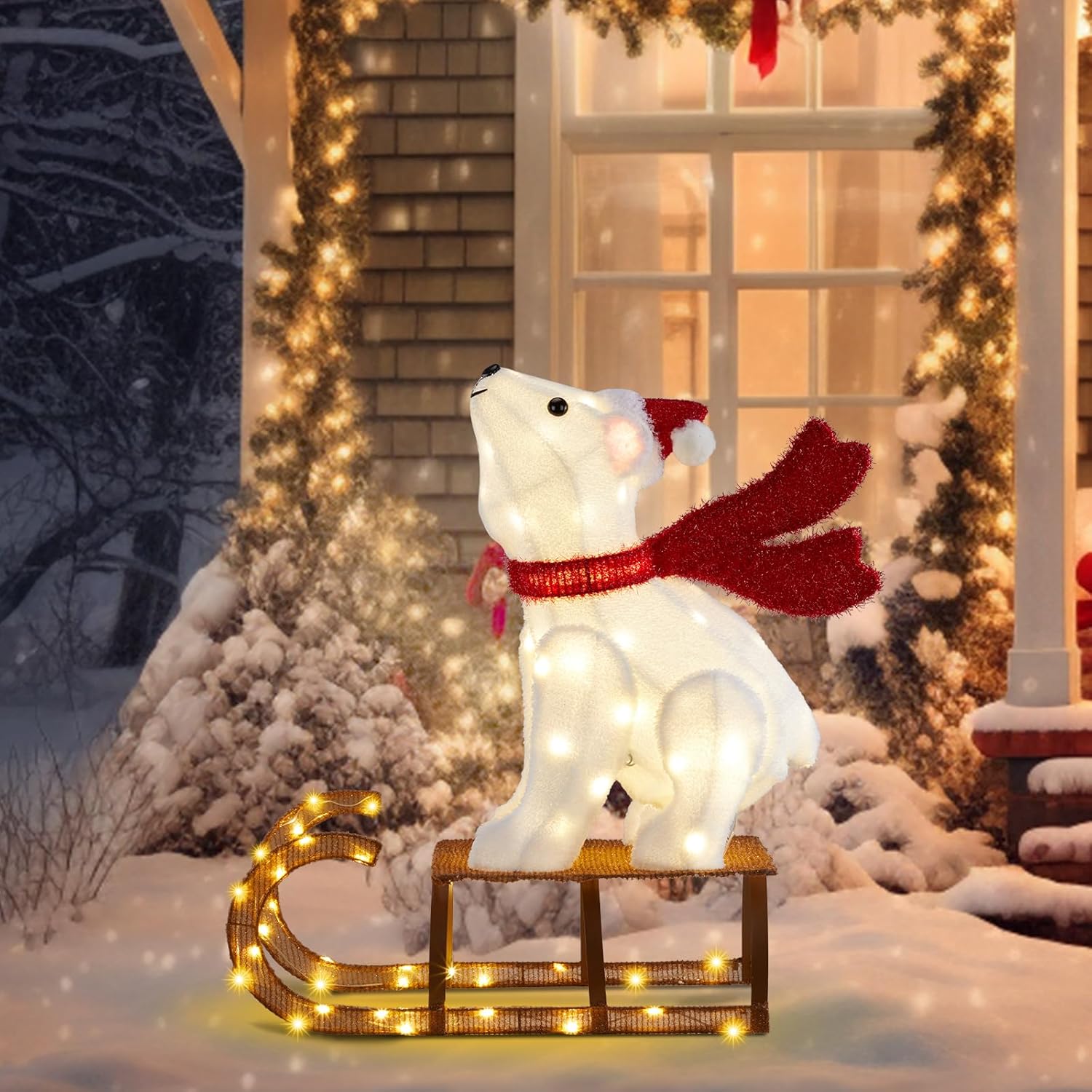 VINGLI 2.8FT Lighted Sleigh Polar Bear Christmas Outdoor Decorations ...
