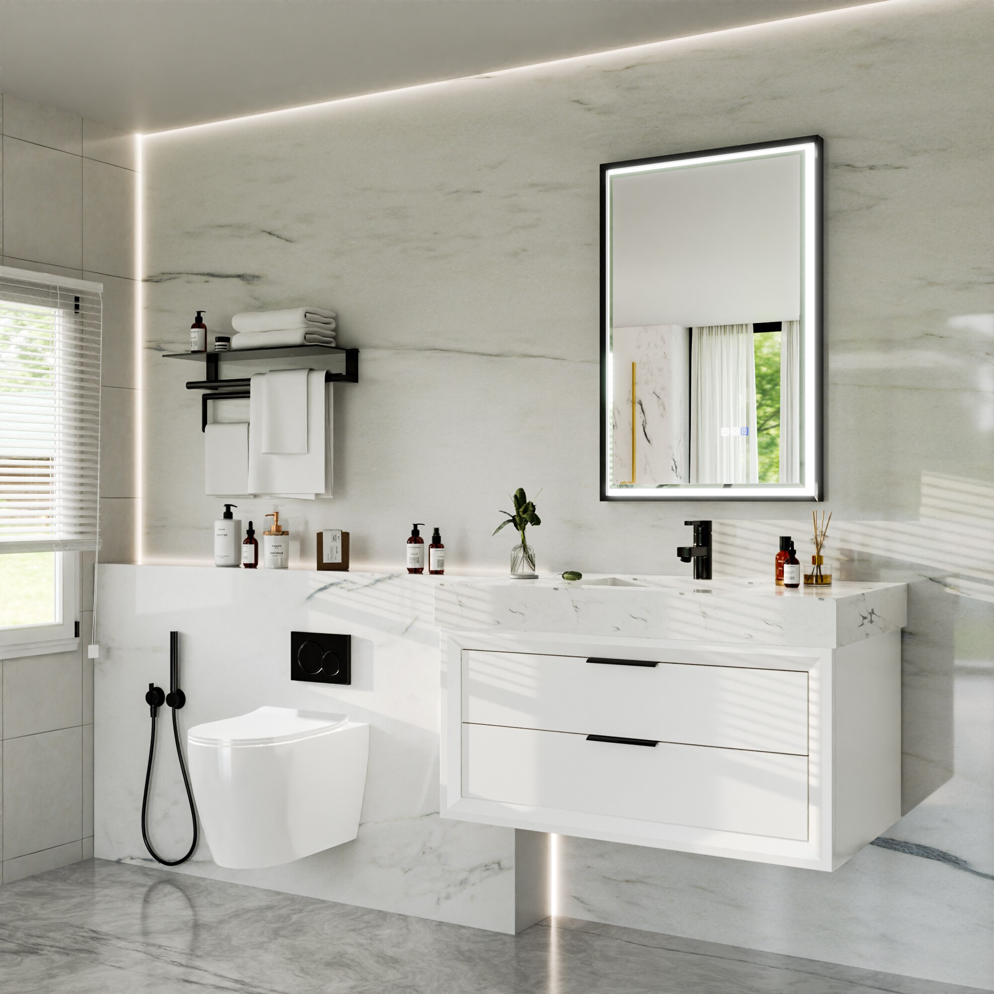 AAZJ HS20 LED Bathroom Mirror 22-in x 34-in Beveled Rectangle Dimmable ...