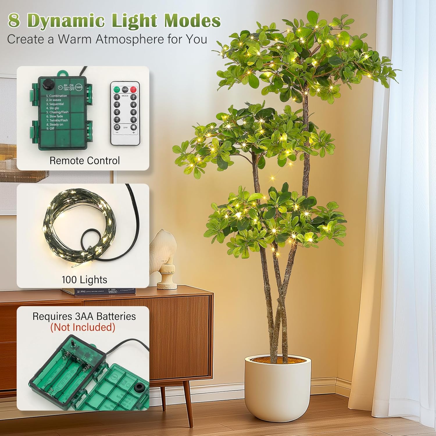 Garvee 6 ft Artificial Plants Indoor Fake Black Olive Tree with Lights ...
