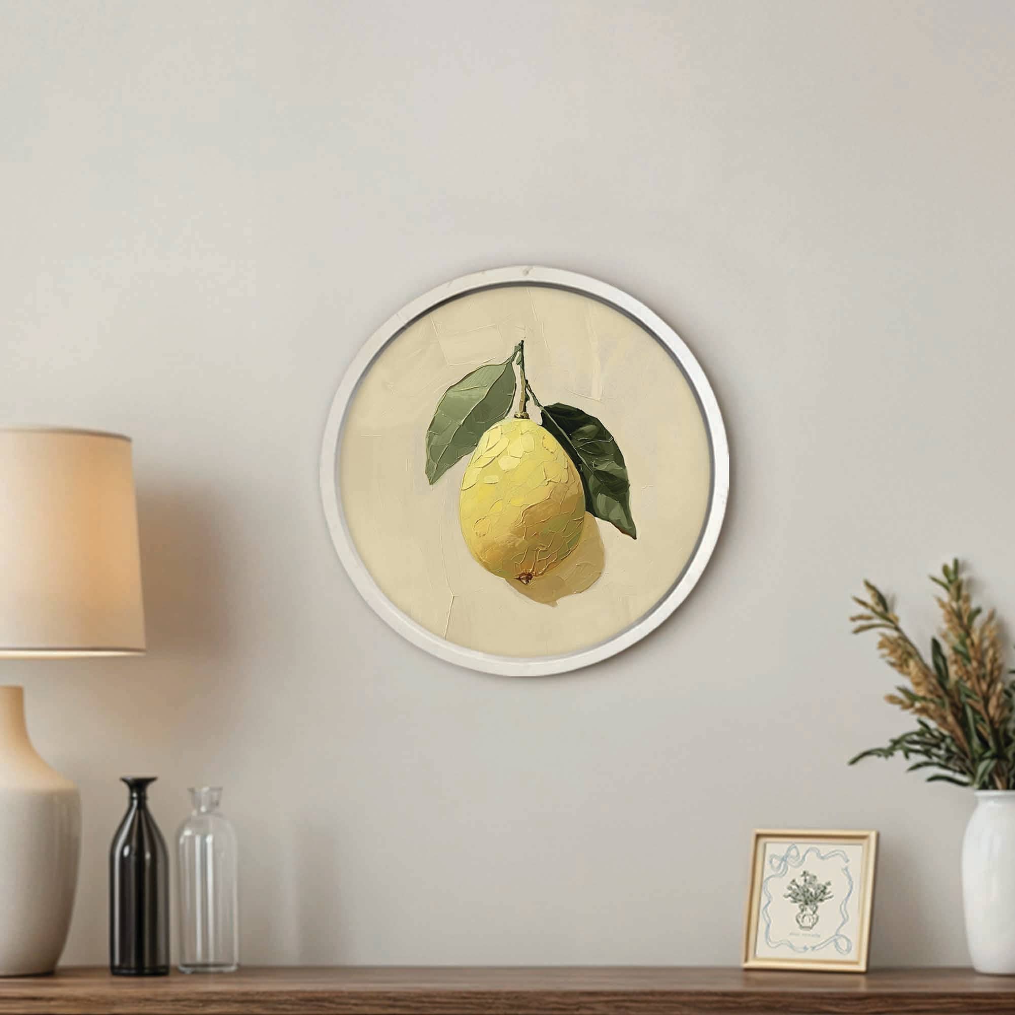 Creative Products Single Lemon Still Life 20 x 20 Round White Framed ...