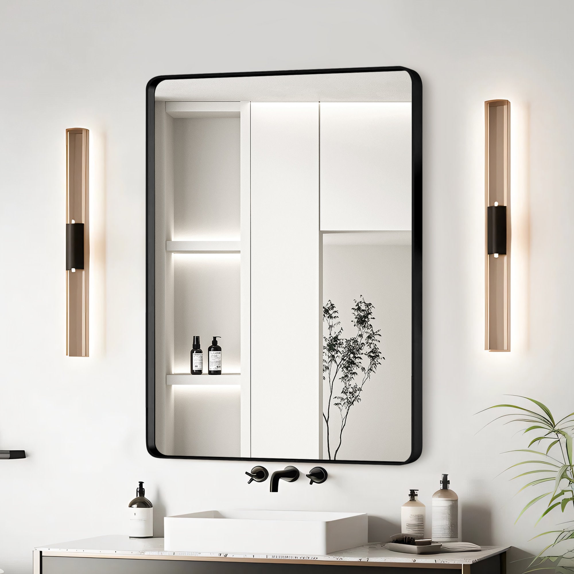 Afoxsos 20x30 inch black aluminum frame bathroom mirror HD float glass ...