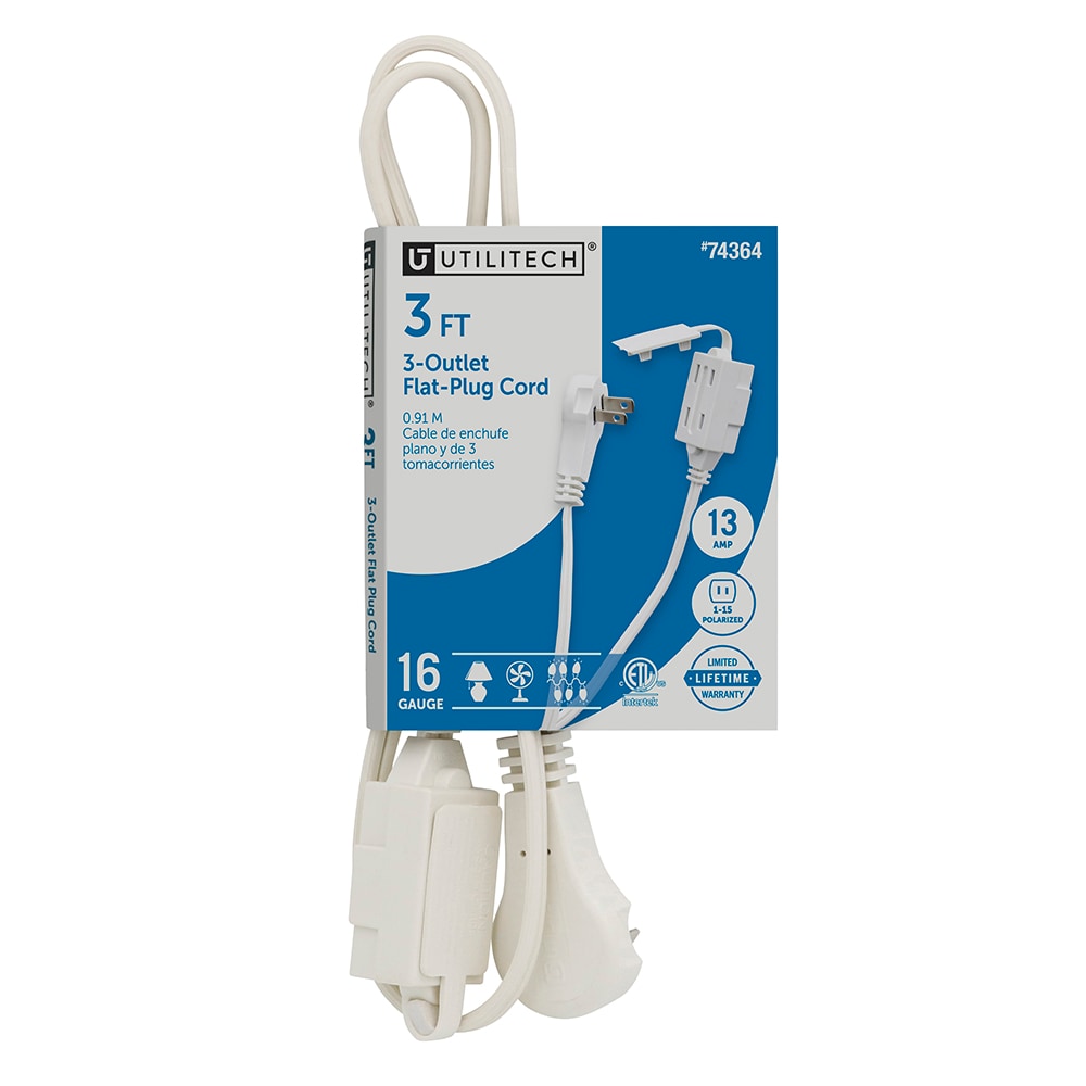 Shop Utilitech (1-Pack) 3-ft 16 / 2 Light Duty 2 Prong White Indoor ...