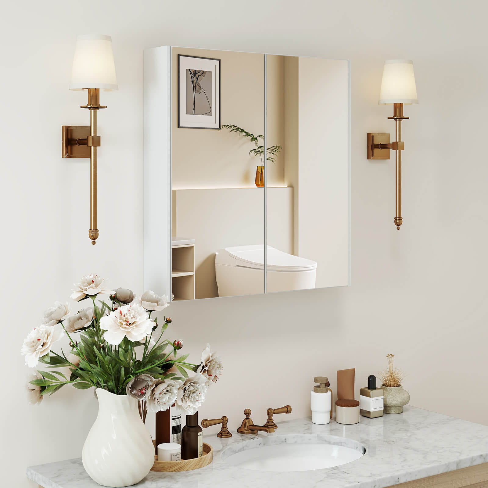 Costway 24.5 x 42.5 Inches Bathroom Wall Cabinet with Double Mirrored ...