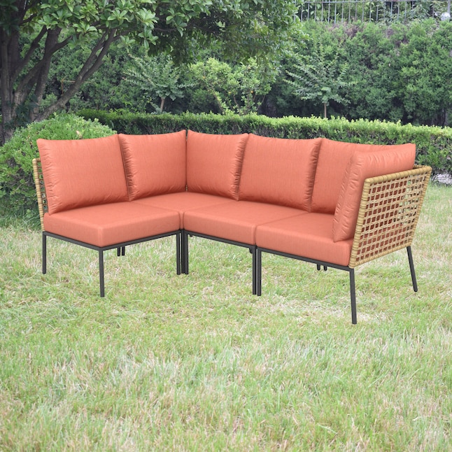 Origin 21 Clairmont 4 -Piece Wicker Patio Conversation Set with Orange ... Origin 21 Clairmont 4 -Piece Wicker Patio Conversation Set with Orange ...
