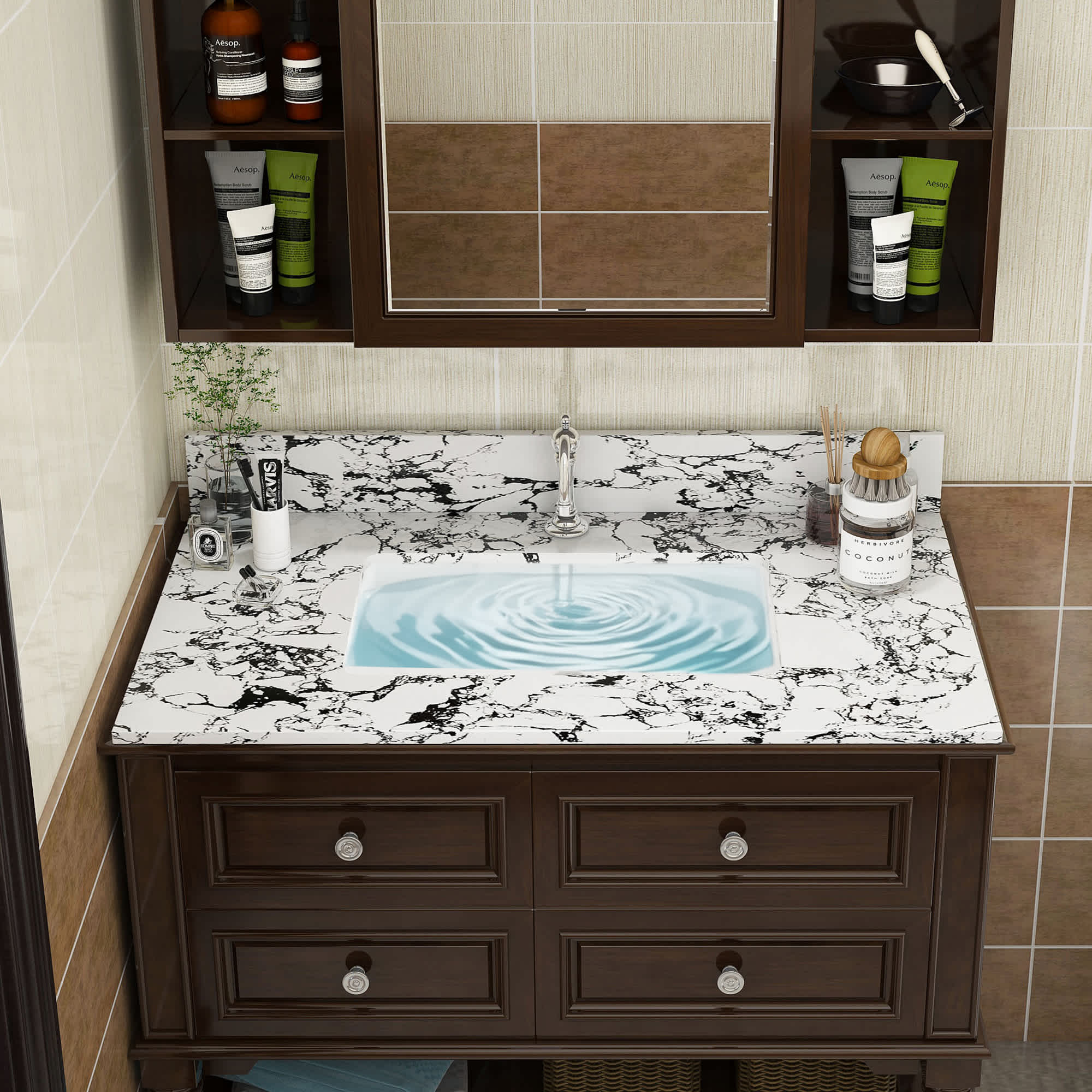 Misty Moon 37x22 Inch Bathroom Vanity Top with Undermount Ceramic Sink ...