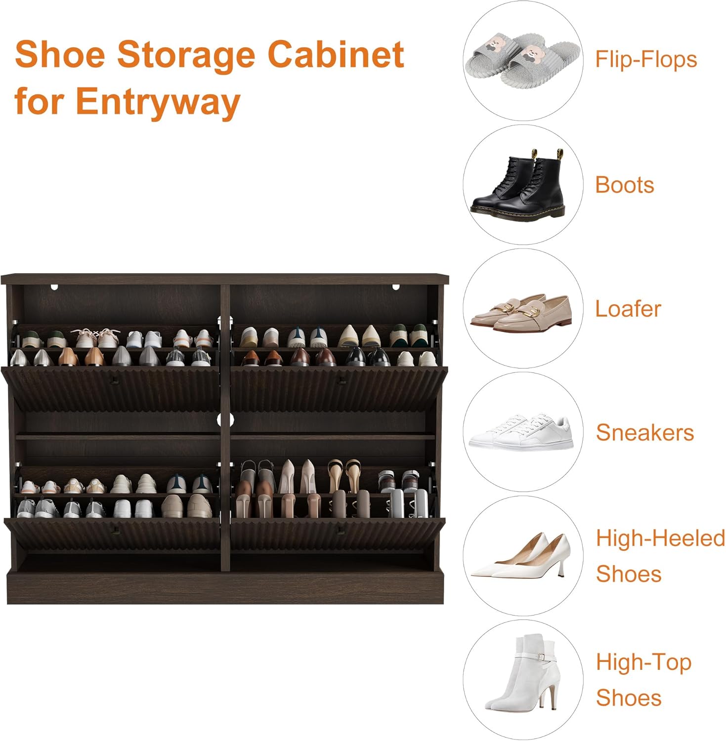 Garvee Fluted Shoe Cabinet Storage with 4 Flip Drawers Fluted Narrow ...