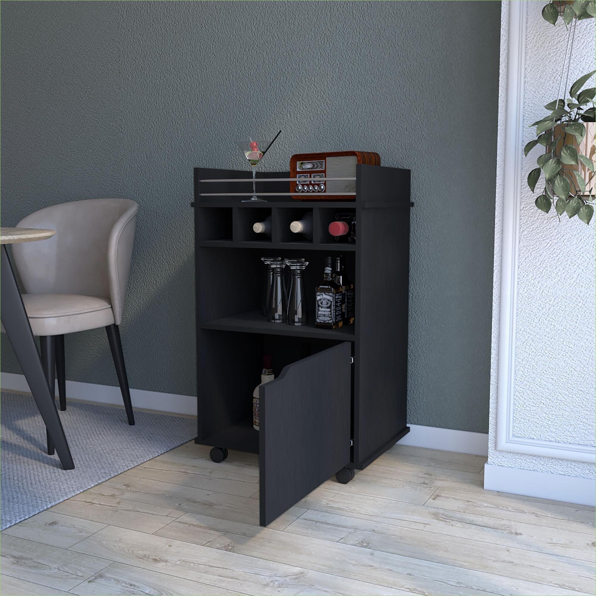 Watnature Crozier Rolling Bar Cart Wine Rack with 1 Shelf 1 Door 4 ...