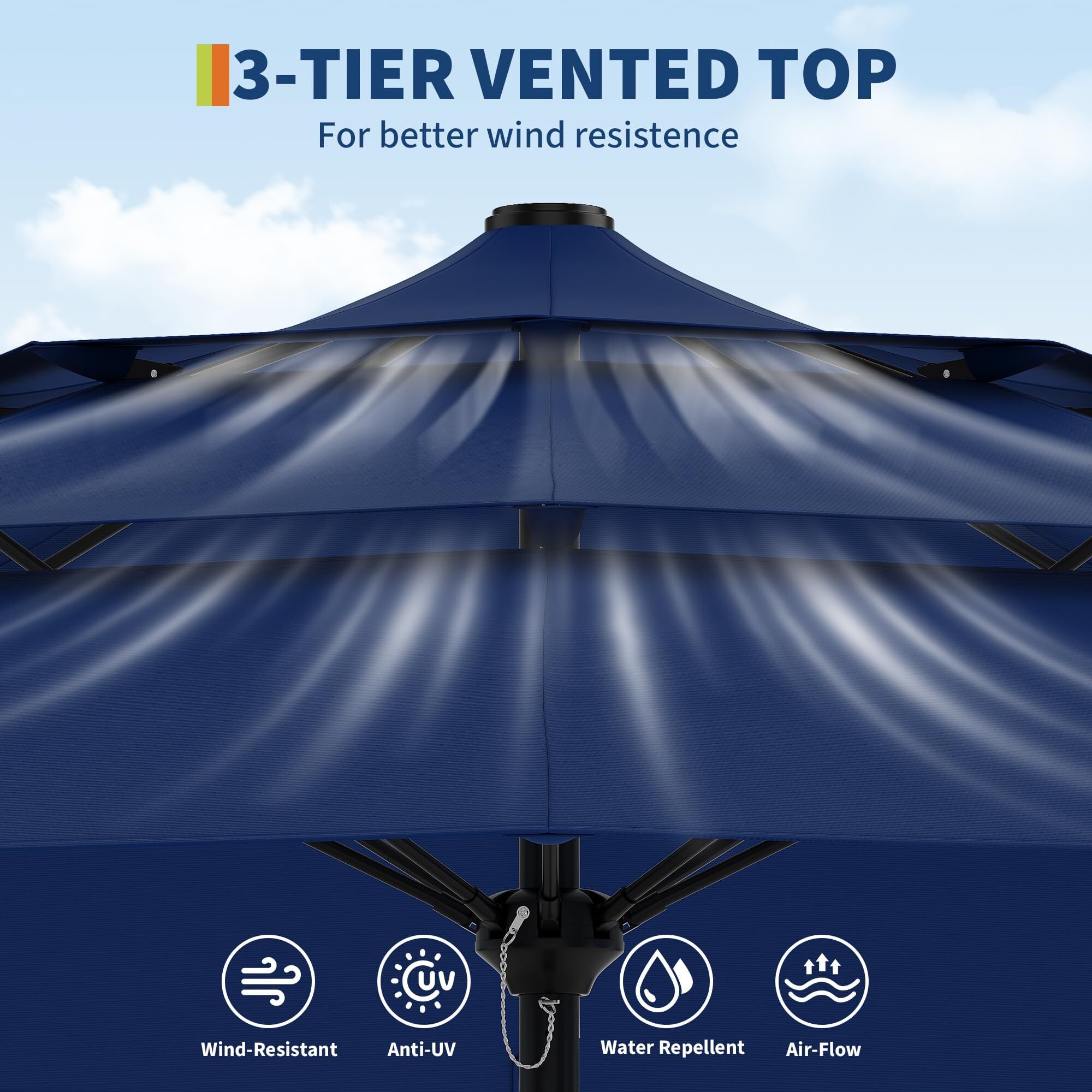 GarveeLife 9FT Outdoor Table Umbrella 3 Tier Vented Market Umbrella ...