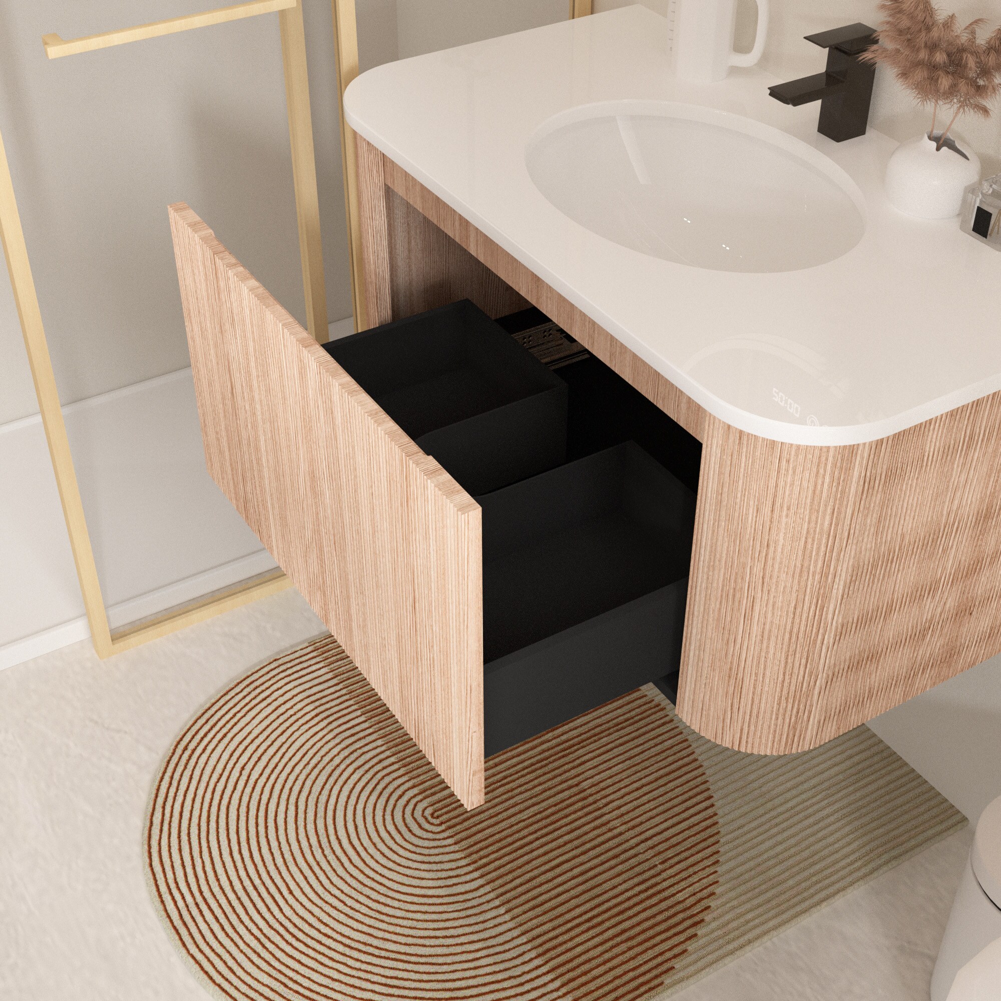 Tatayosi 36 inches Wall Mounted Bathroom Vanity with Sink Curved Design ...