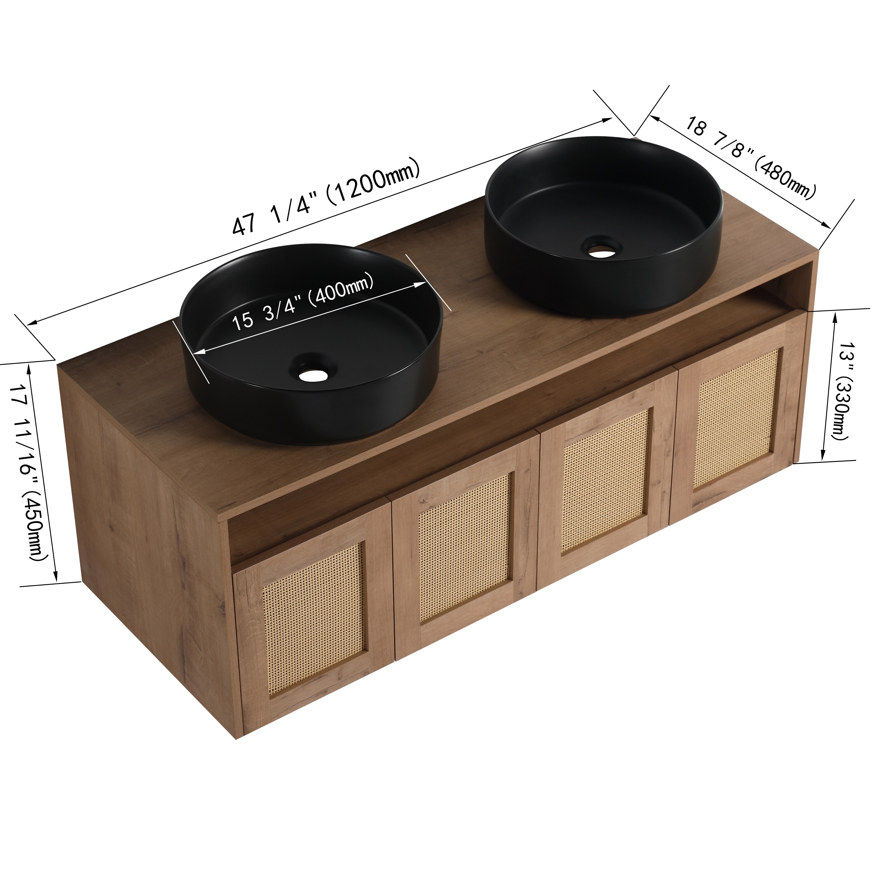 Tatayosi 48 inches Bathroom Vanity with Black Ceramic Art Sink 4-Soft ...