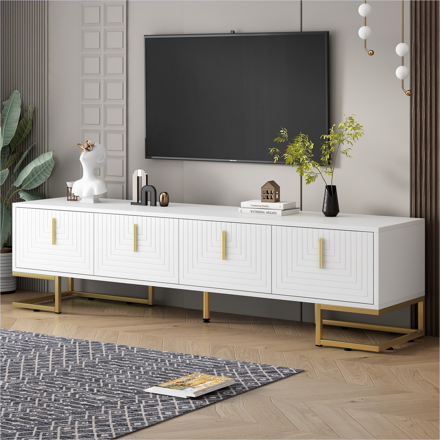 Watnature Geometric Modern TV Stand with Adjustable Shelves and Cable ...