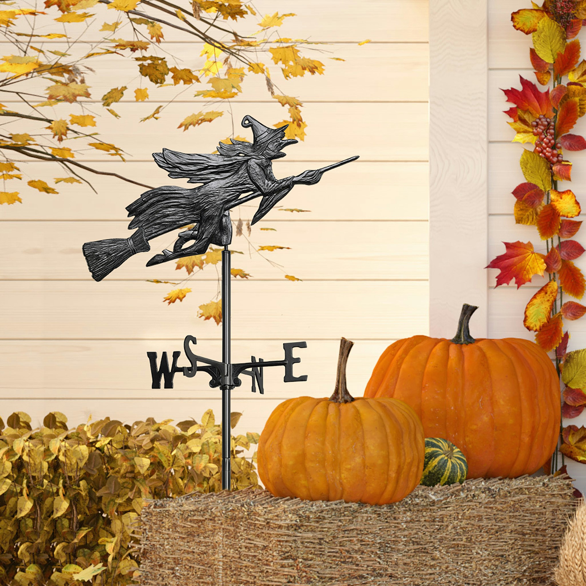Design Toscano Black Steel Garden Pole Witch Weathervane WH856 at Lowes.com