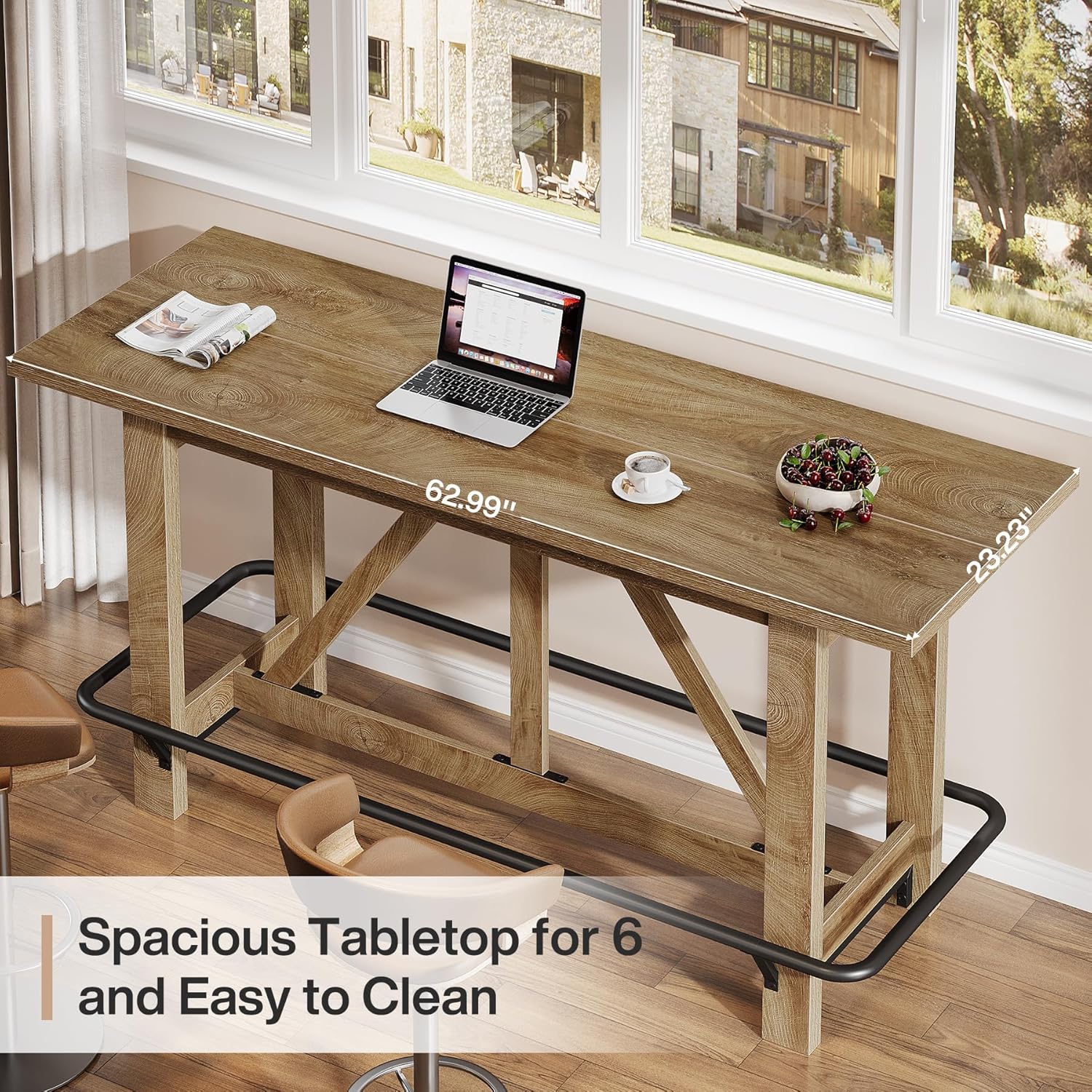 Tribesigns 63 Bar Table Long Counter Height Pub Dining Table with ...
