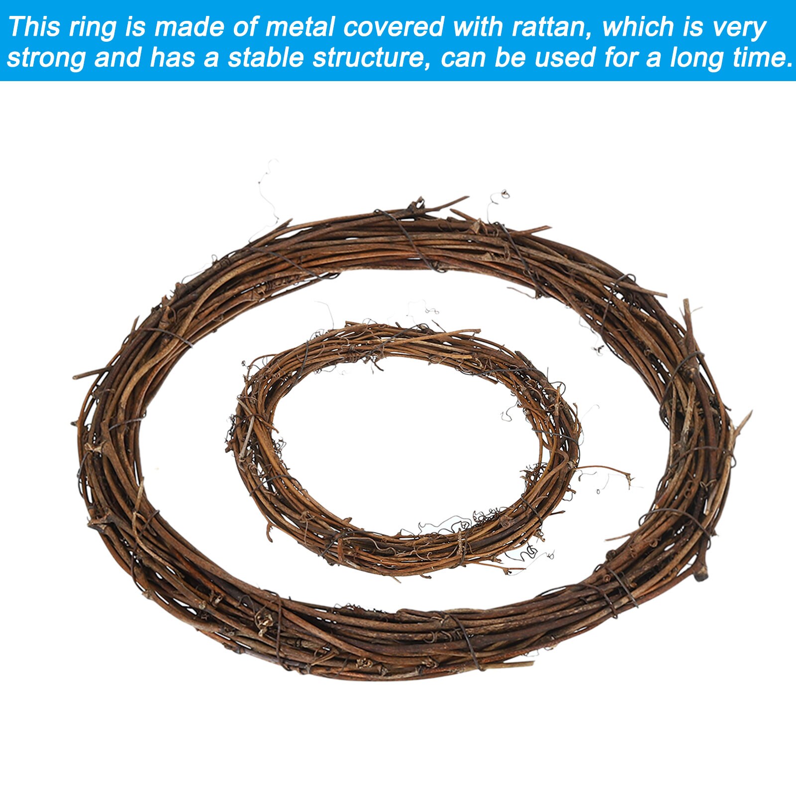 PATIKIL 4 Inch/8 Inch Rattan Wreath 4pcs Christmas Round Natural Vine ...