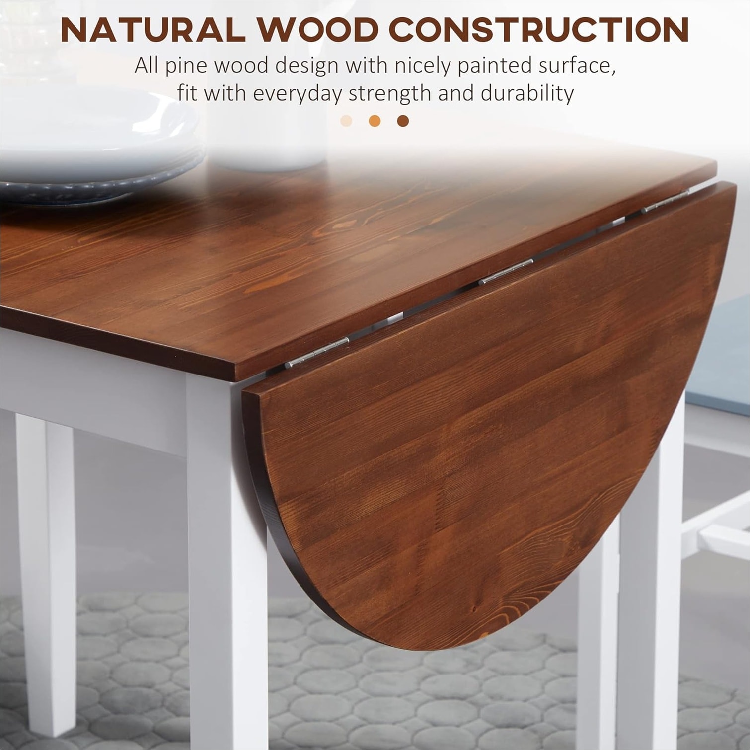 Watnature Pine wood foldable dining table with drop leaves soft white ...