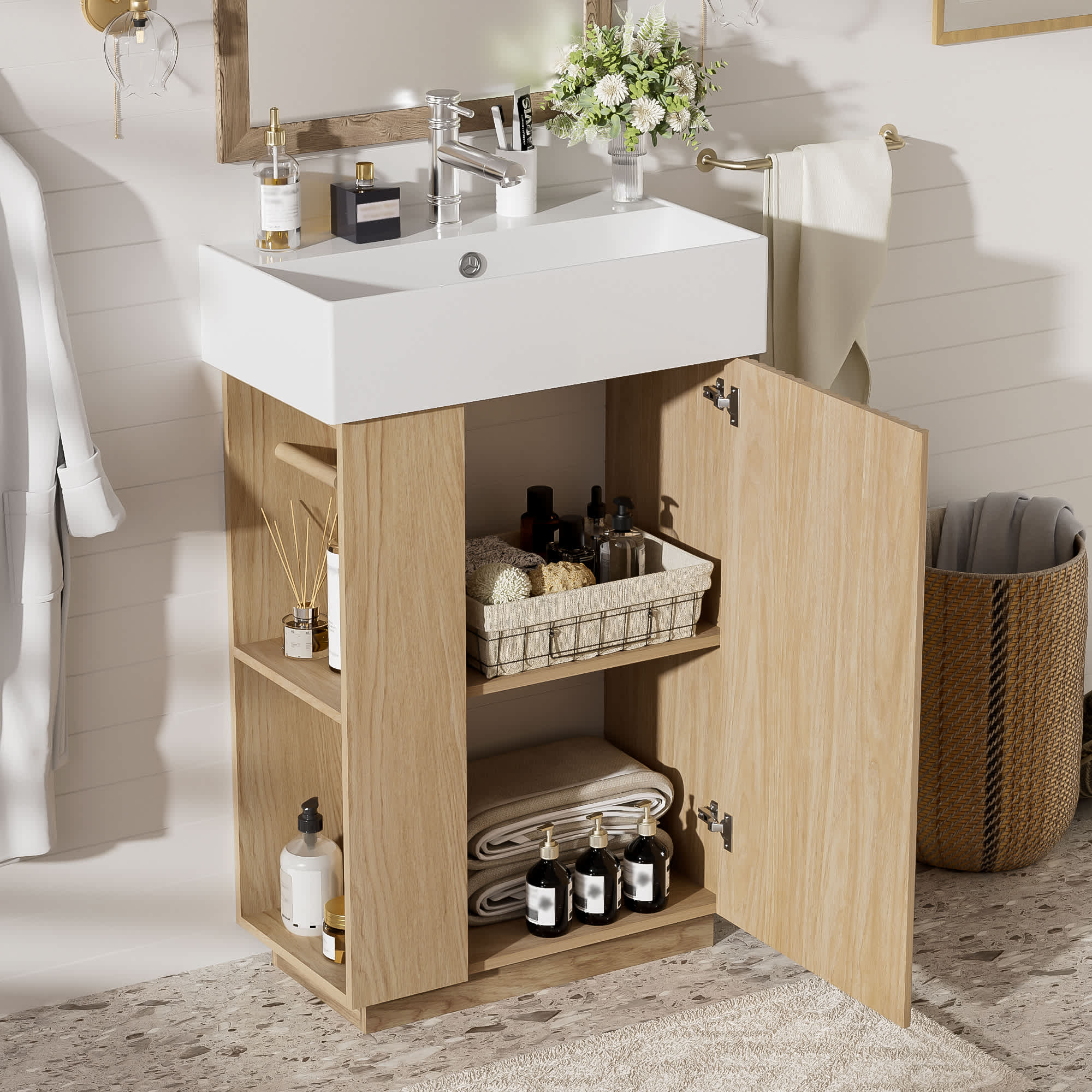 Vynxaria 21.6 Inch Wood Bathroom Vanity Ceramic Sink Soft Close Door ...