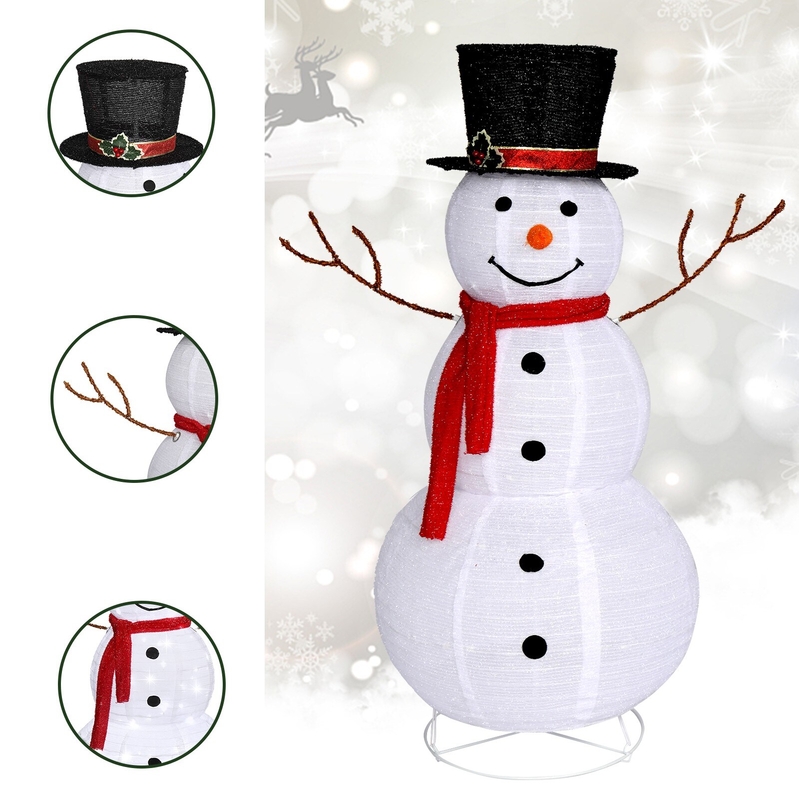 VEELIKE 4ft 120 White LED Lights White Snowman Snowflake Christmas ...