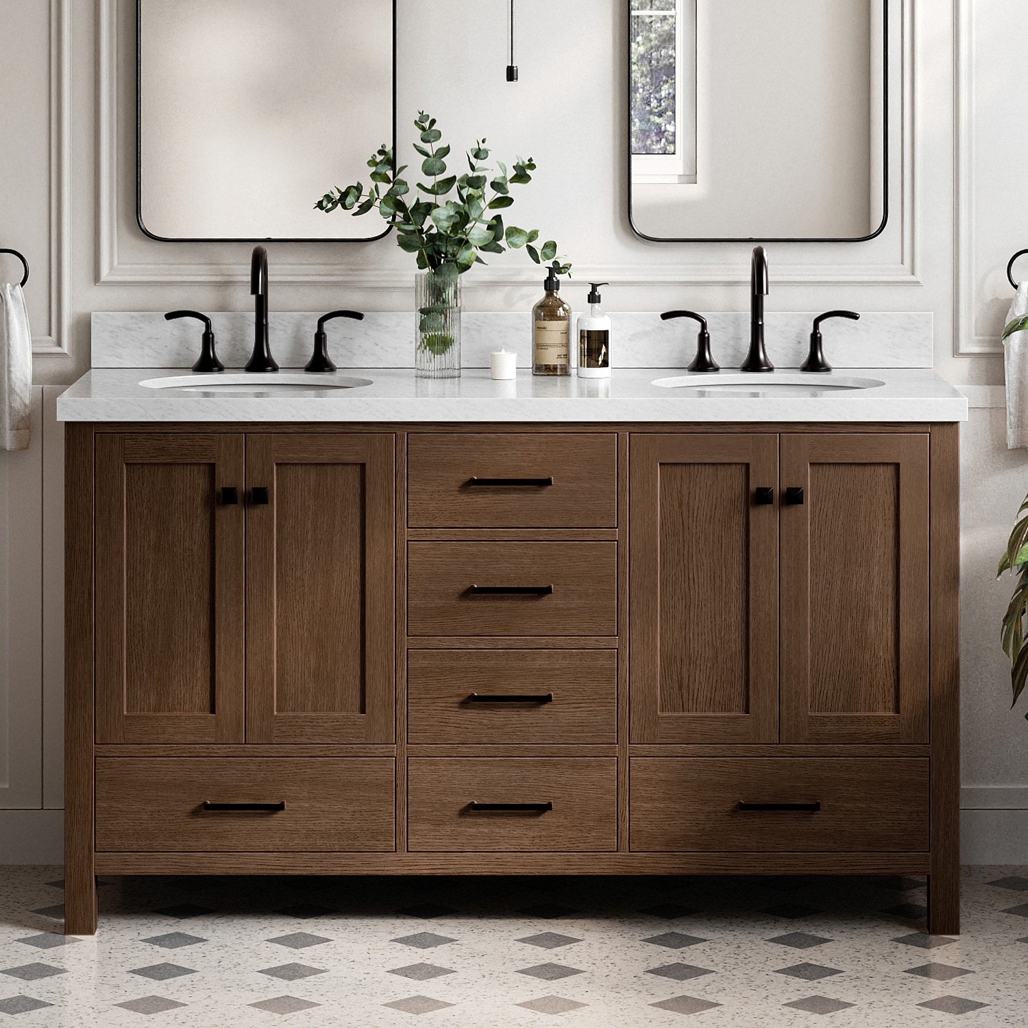 ARIEL Cambridge 61-in Brown Oak Undermount Double Sink Bathroom Vanity ...