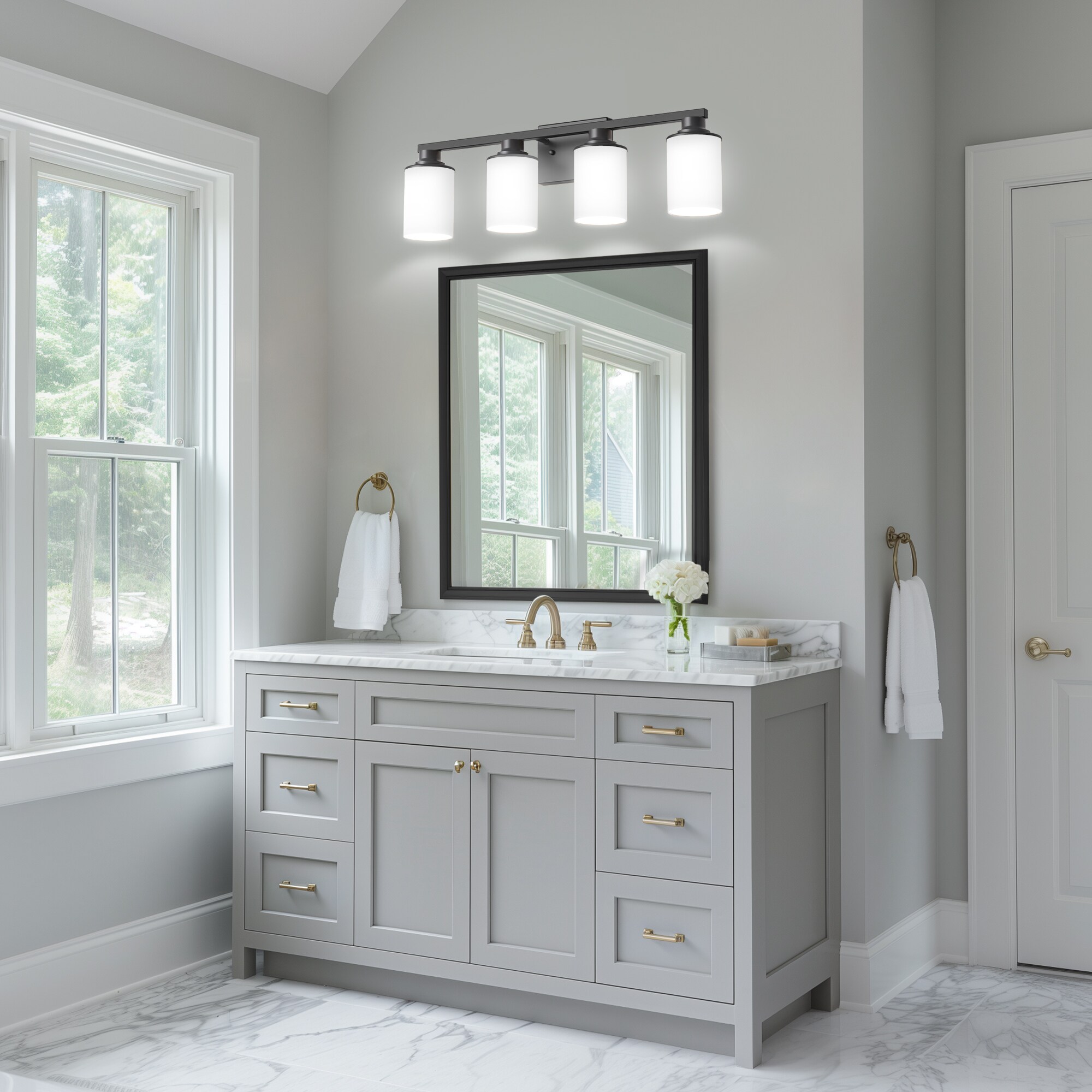 DORESshop 27 inch 4 Light Bathroom Vanity Light Modern Matte Black ...