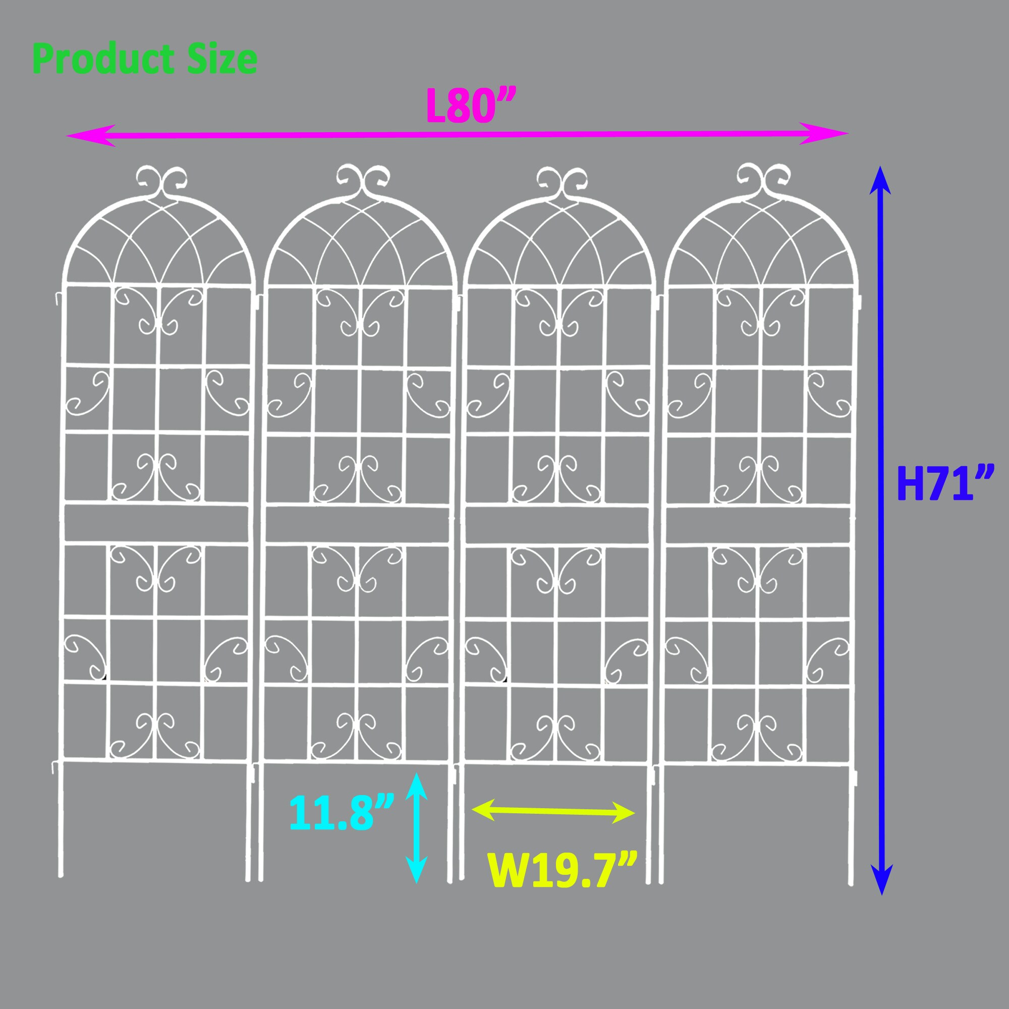 Tinyhomie 4 Pack Metal Garden Trellis 71Inch x 19.7Inch Rustproof ...