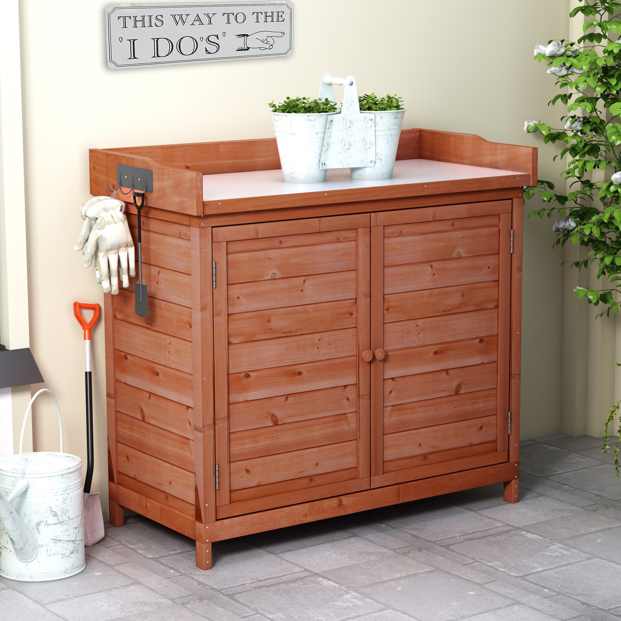LOVMOR Outdoor 39 Inch Potting Bench Table Rustic Garden Wood ...