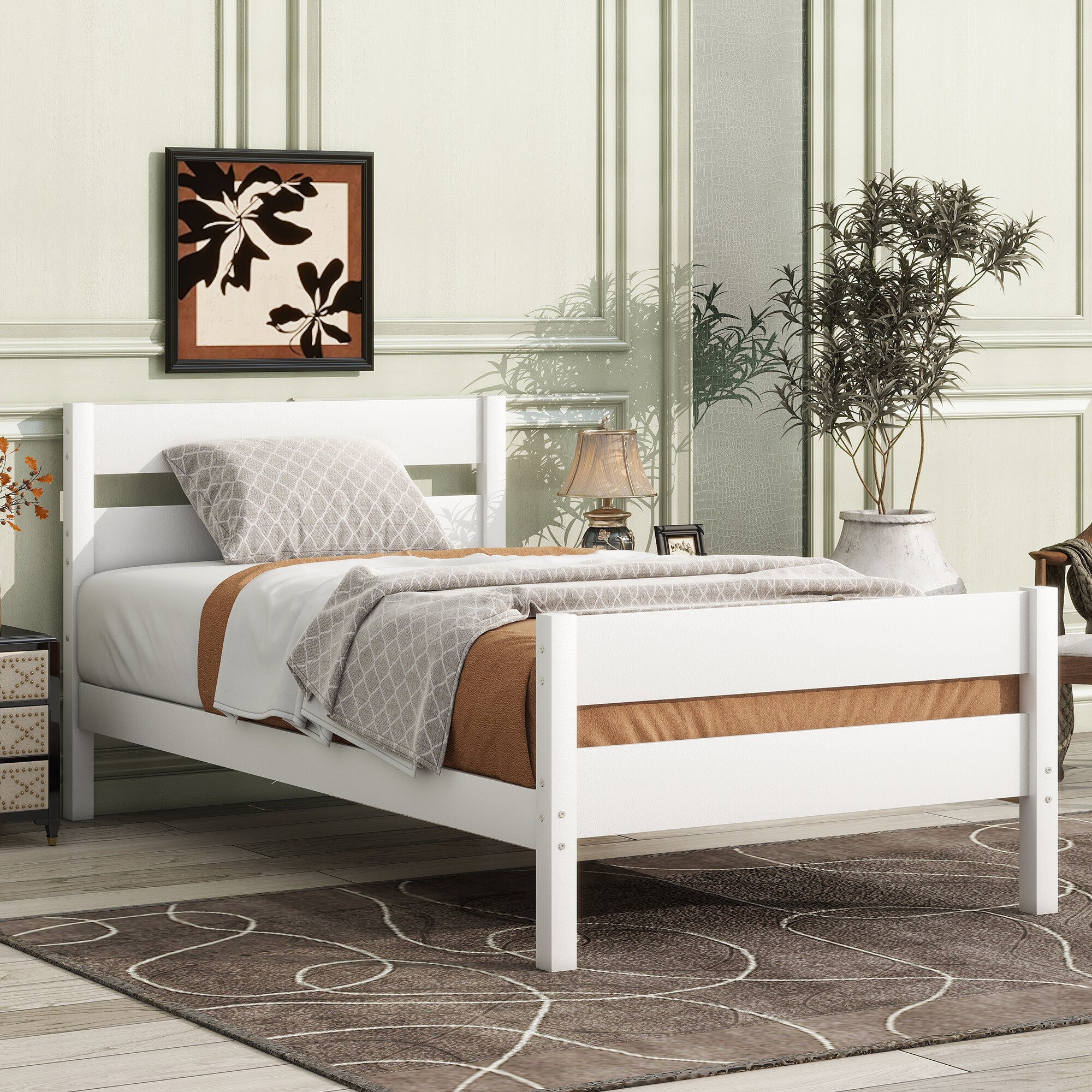 KTMBDW Twin Bed with Headboard and Footboard - Platform Bed with Under ...