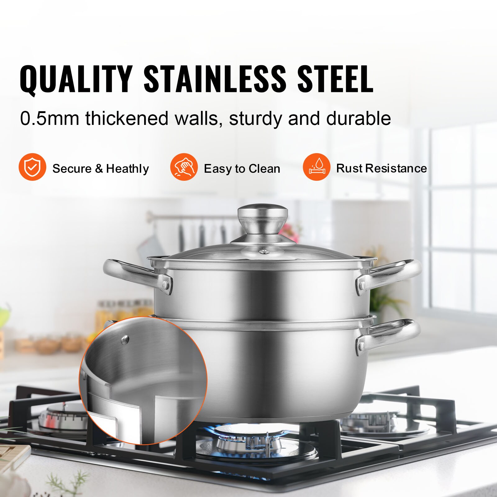 VEVOR Steamer Pot 8.66in/22cm Steamer Pot for Cooking with 3QT Stock ...