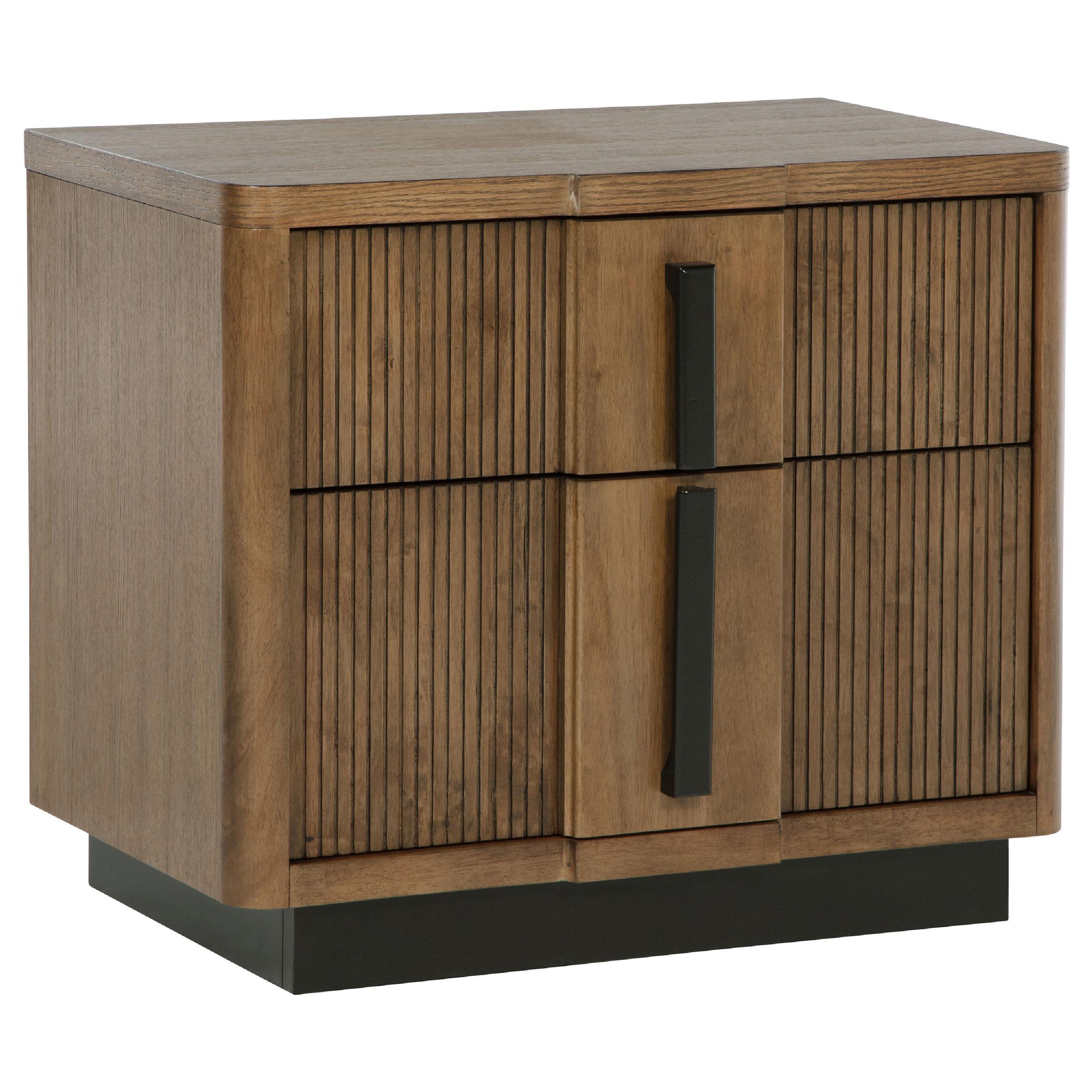 Benzara Reon Nightstand-2 Drawers-Decorative Reeded Ash Brown Black ...