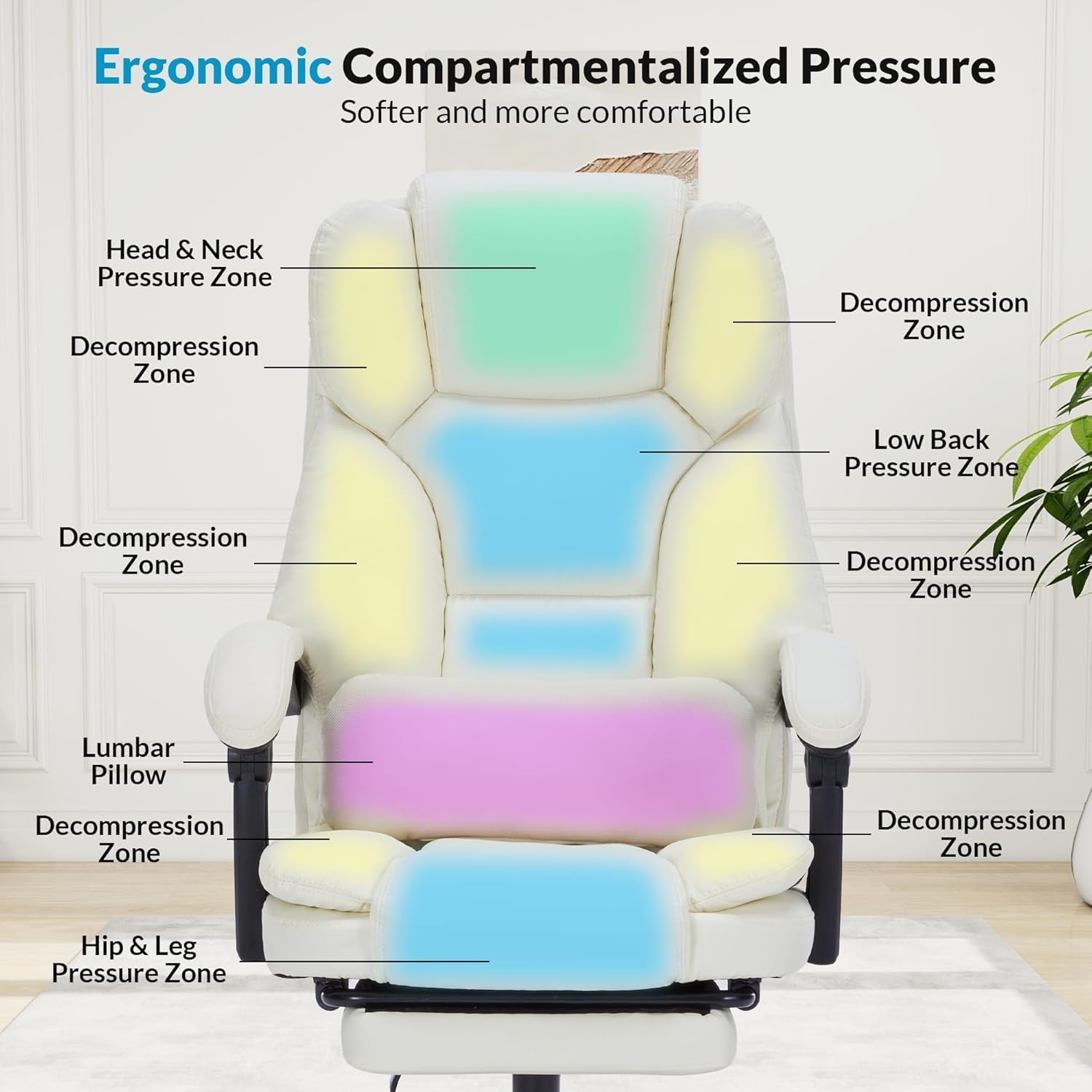 LOVMOR Office Chair with Foot Rest Executive Office Chair with Arms ...