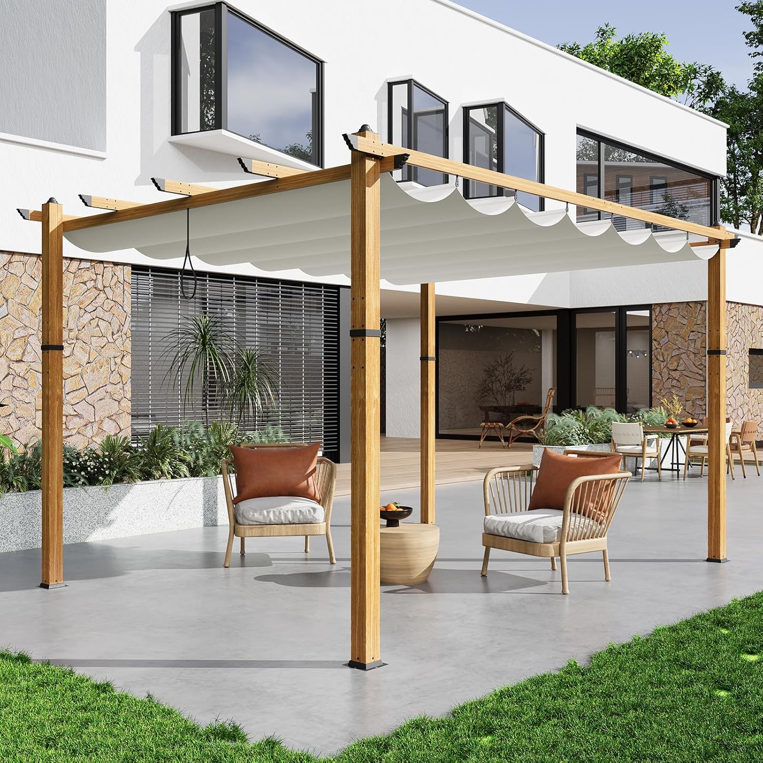 IdealHouse Aluminum Pergola with Retractable UPF 50 and more Waterproof ...