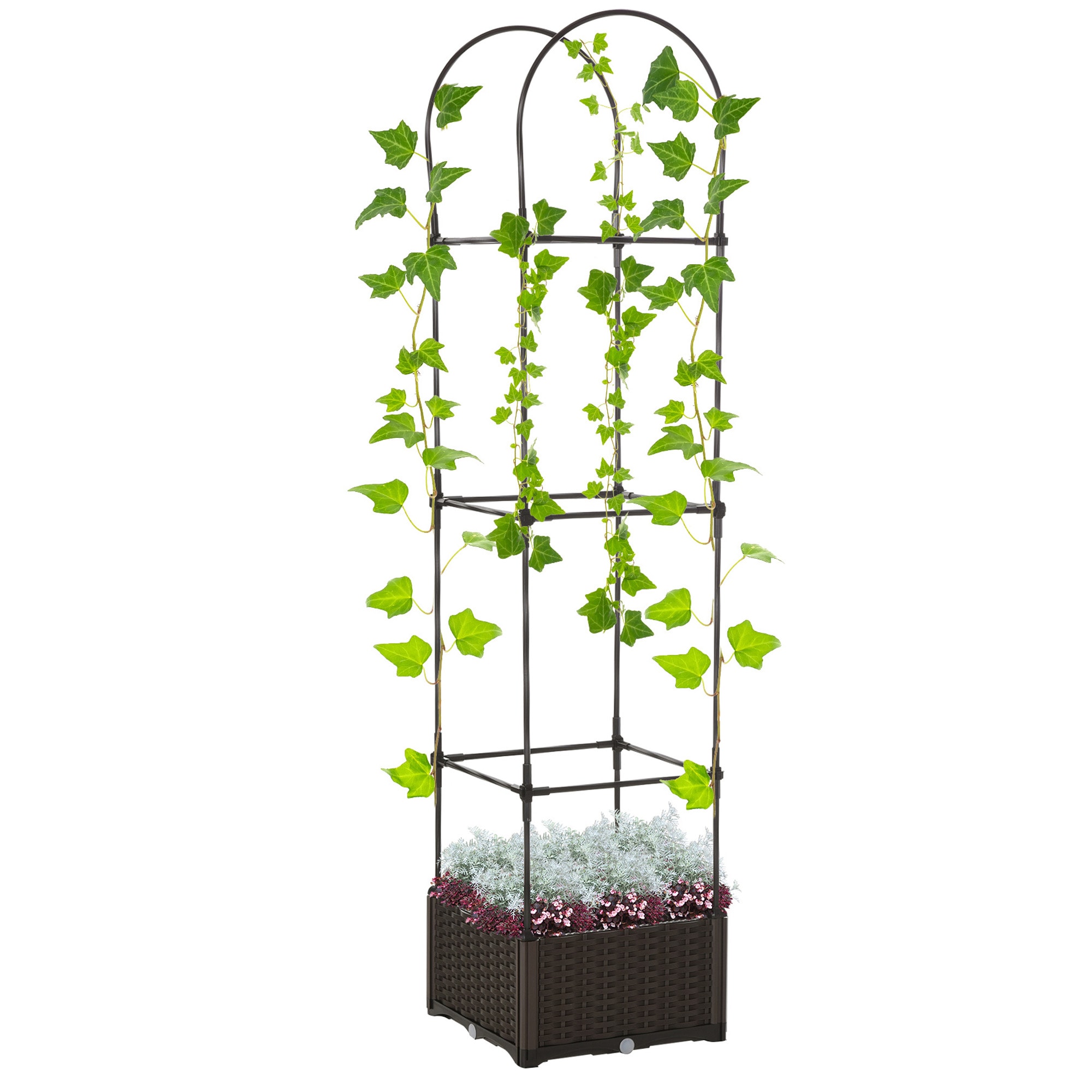 Outsunny 6' Raised Garden Bed Planter with Trellis Self-Watering Disk ...