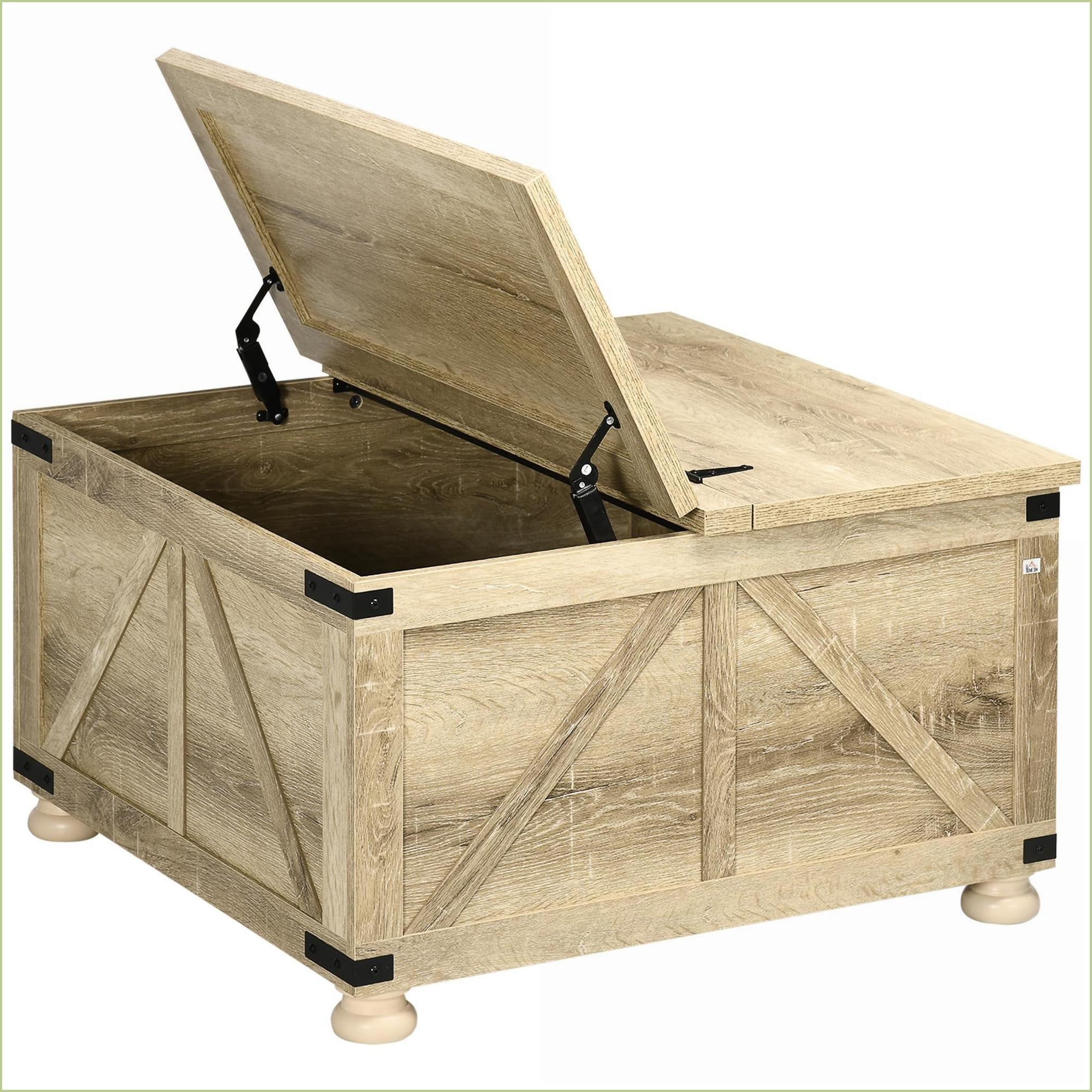 Watnature Farmhouse Oak Coffee Table for Living Room Space Saving Flip ...