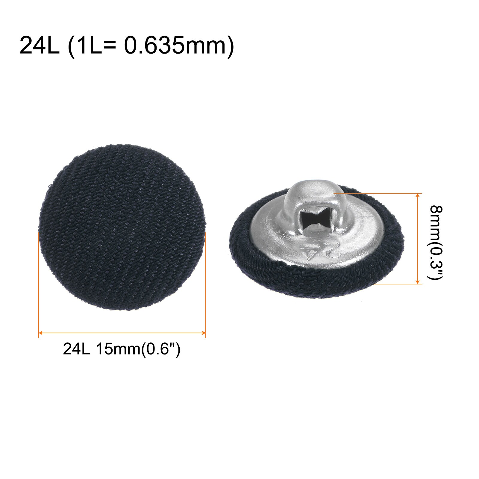 Harfington 20pcs 24L Fabric Cloth Covered Button 15mm Metal Shank Round ...