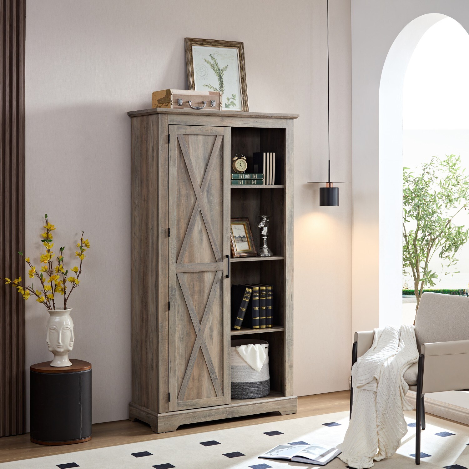 Huluwat Tall Storage Cabinet Barn Door Storage Country Wood Rustic ...