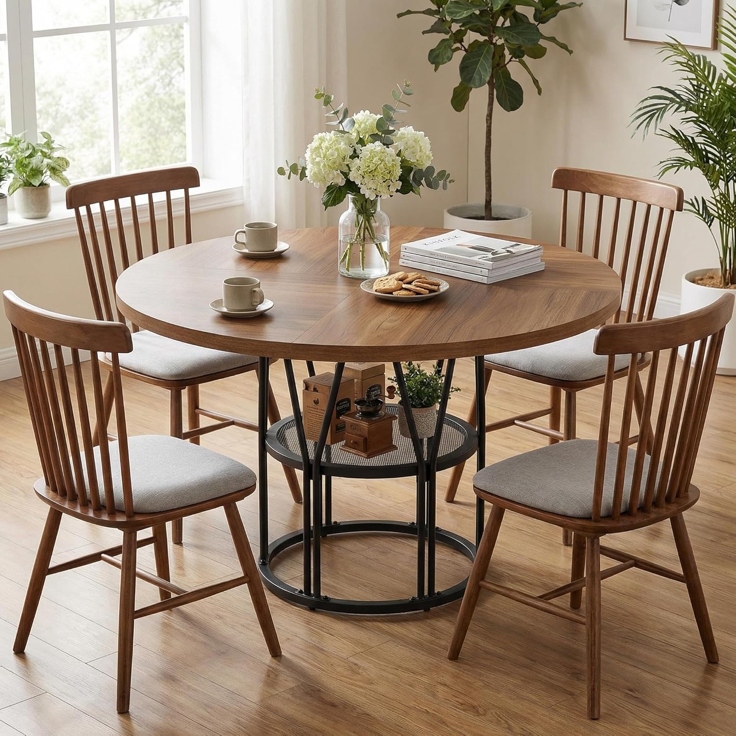 IdealHouse Round Dinning Table for 4-6 47in Circle Kitchen Table with ...