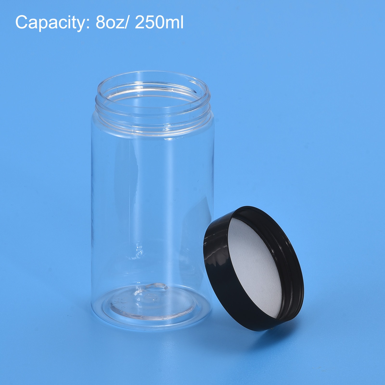 Unique Bargains Round Plastic Jars with Black Screw Top Lid 8oz/ 250ml ...