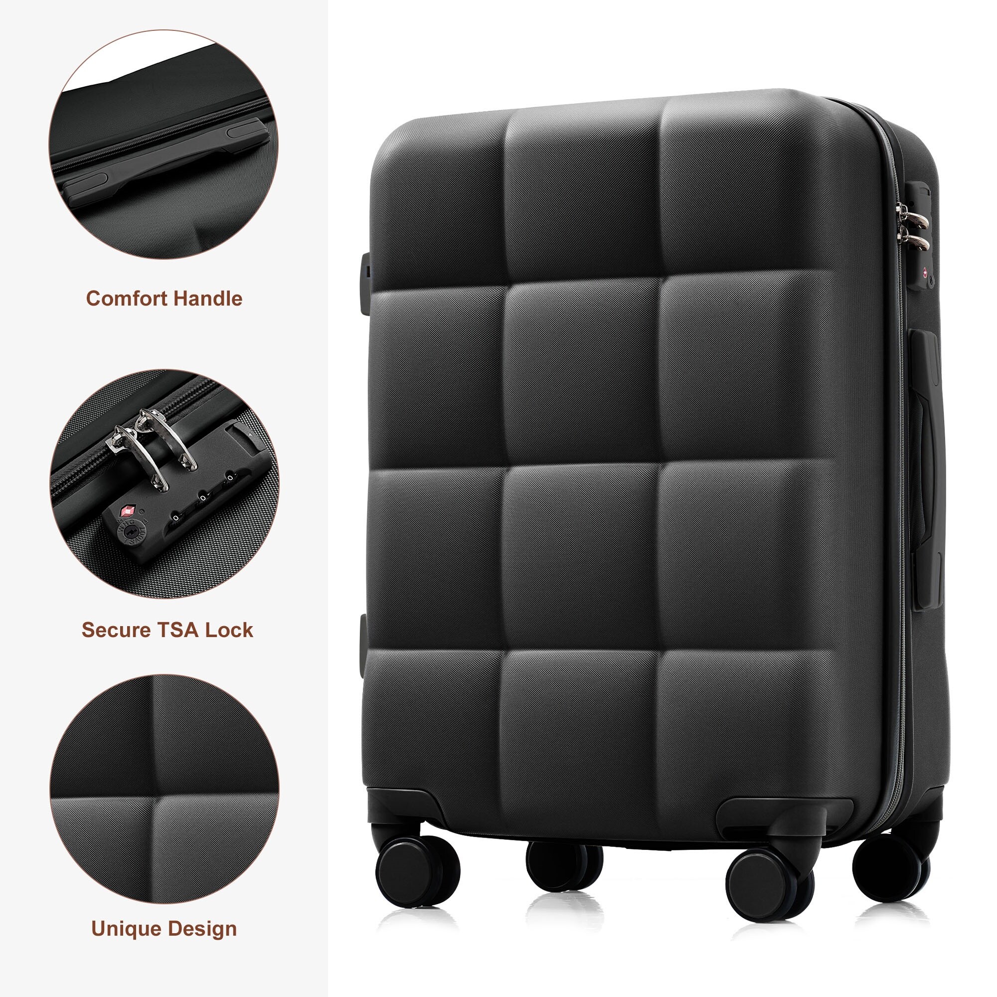 ModernLuxe Luggage Set of 3 Airline Certified Carryon Luggage with Cup ...