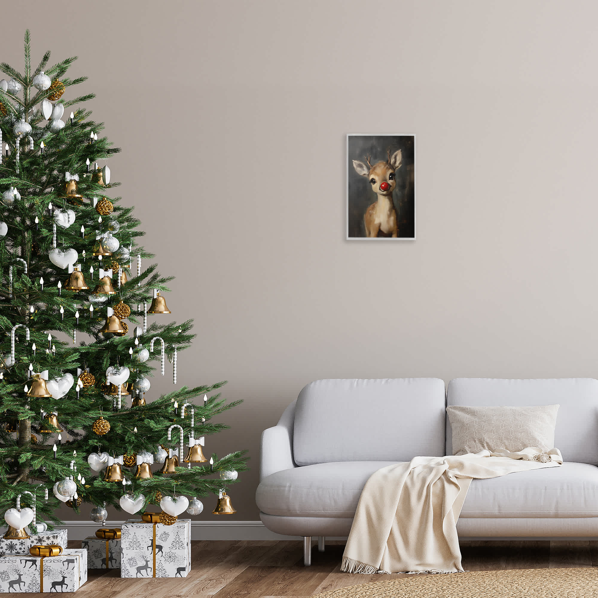 Stupell Industries Red Nose Baby Reindeer Gray Framed Giclee Art 12 x ...