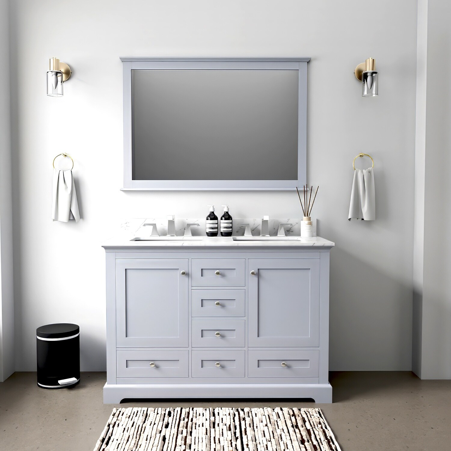 Watnature Storage-Focused Double Bathroom Vanity Gray-Toned Solid Wood ...