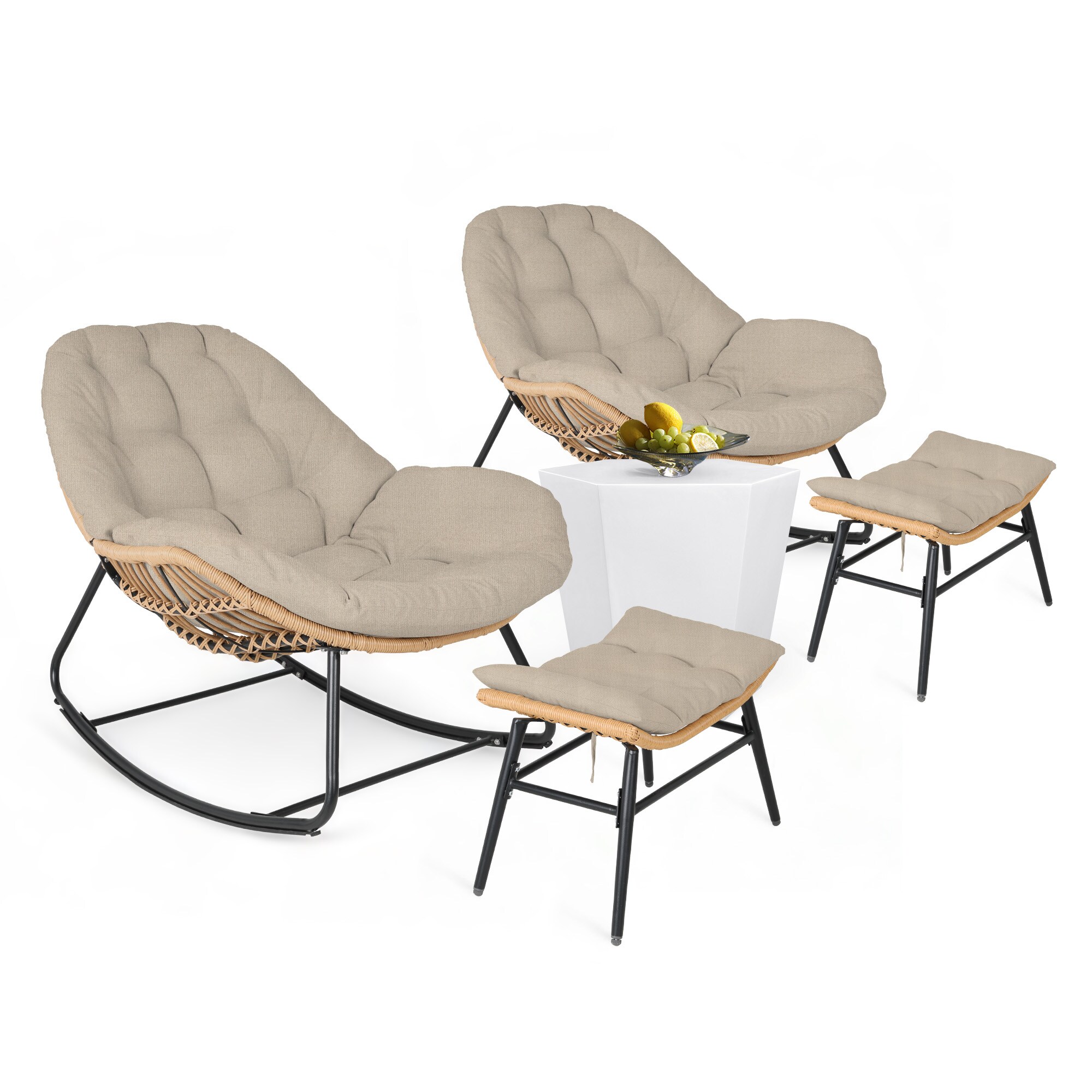 Patio Watcher Moon Rocking Chair Set of 4 Wicker Yellow Stainless Steel ...