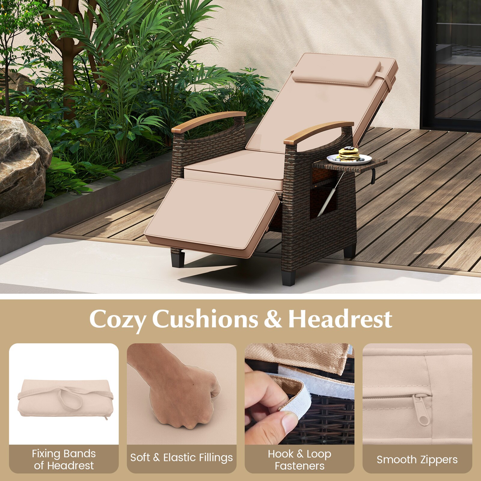 YERIVA Mix Brown Metal Frame Glider Recliner Chair with Cushioned Seat ...