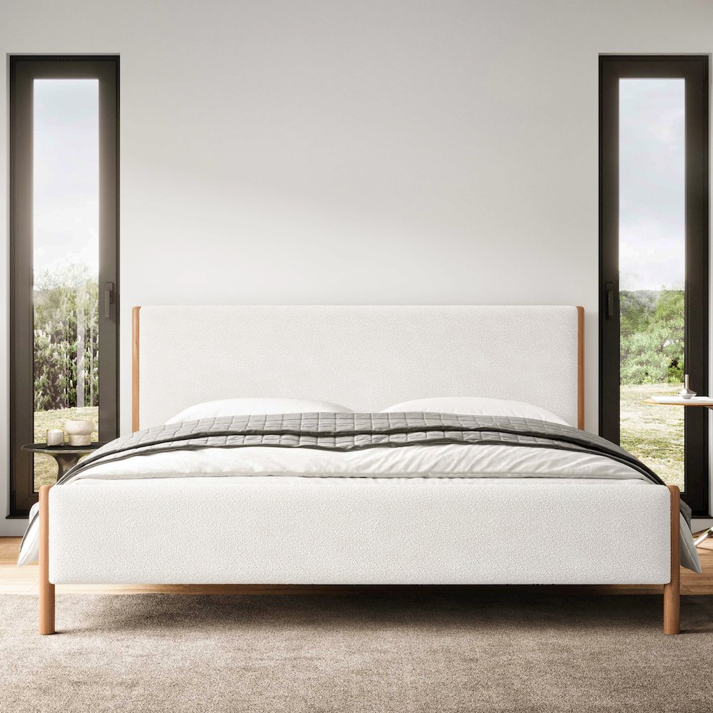 Omax Decor Liana Upholstered Platform King Bed in White Boucle Fabric ...
