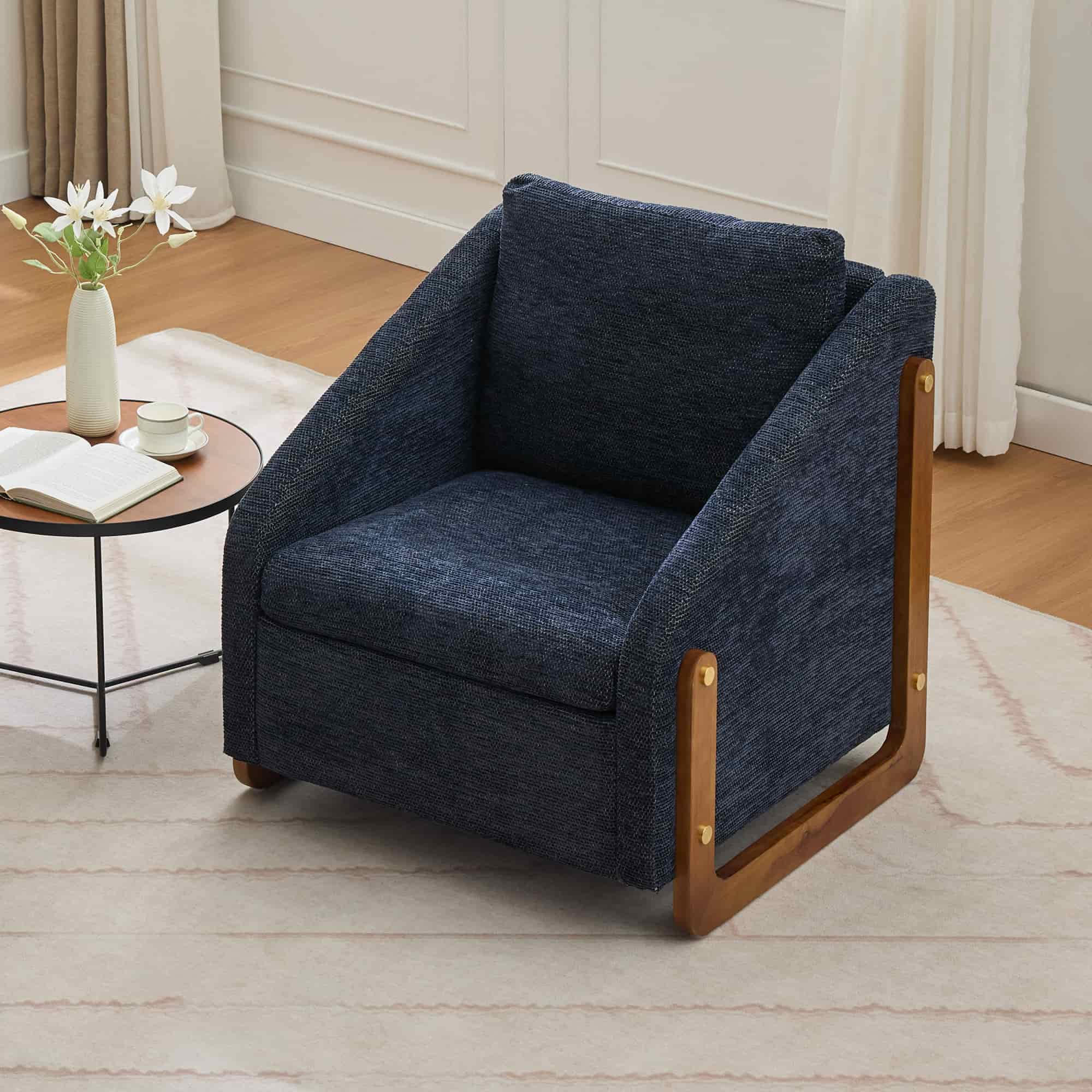 Maison Boucle Blue Chenille Single Accent Chair Modern Upholstered ...