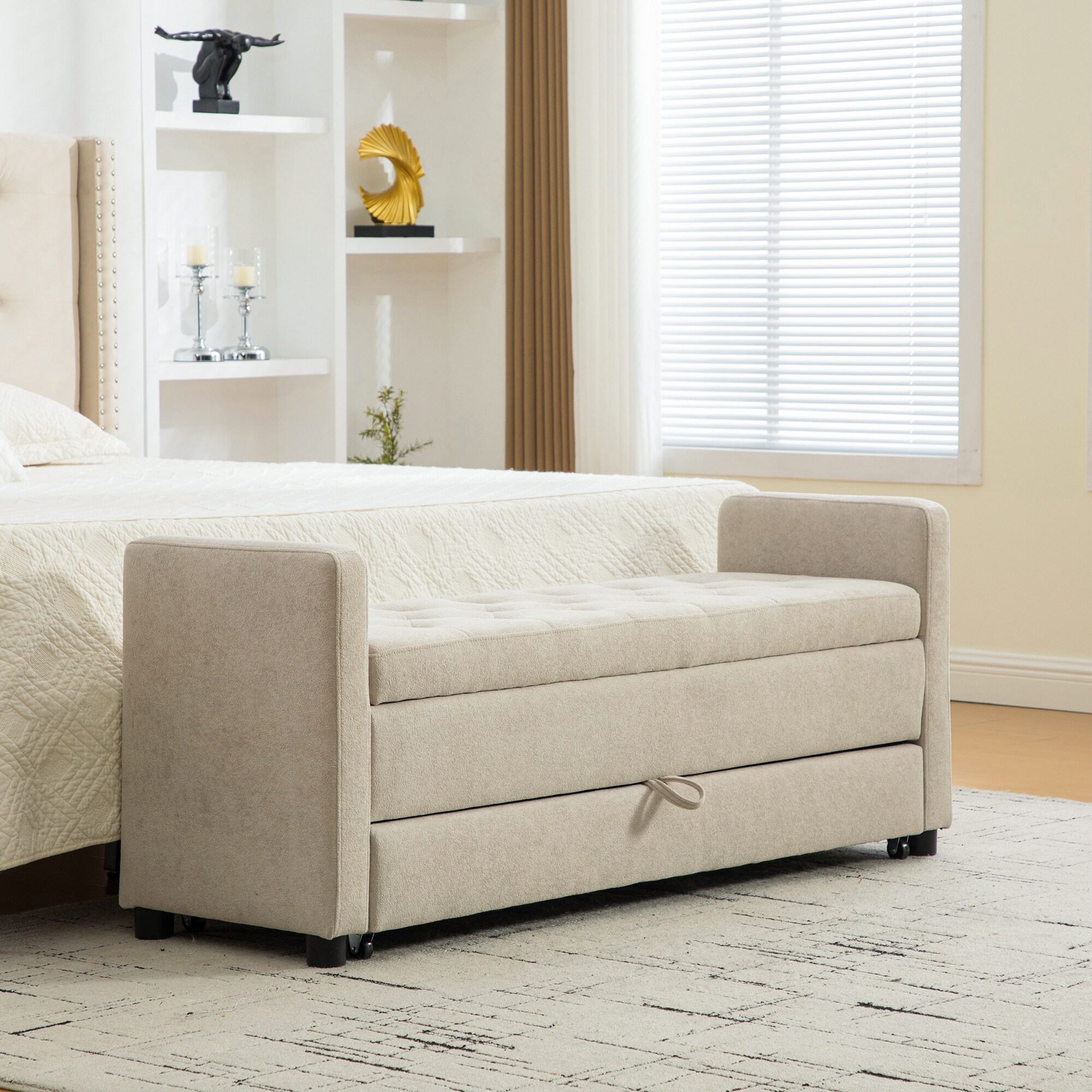 MiniEpic 58in Modern Upholstered Storage Bench Double Storage Napped ...