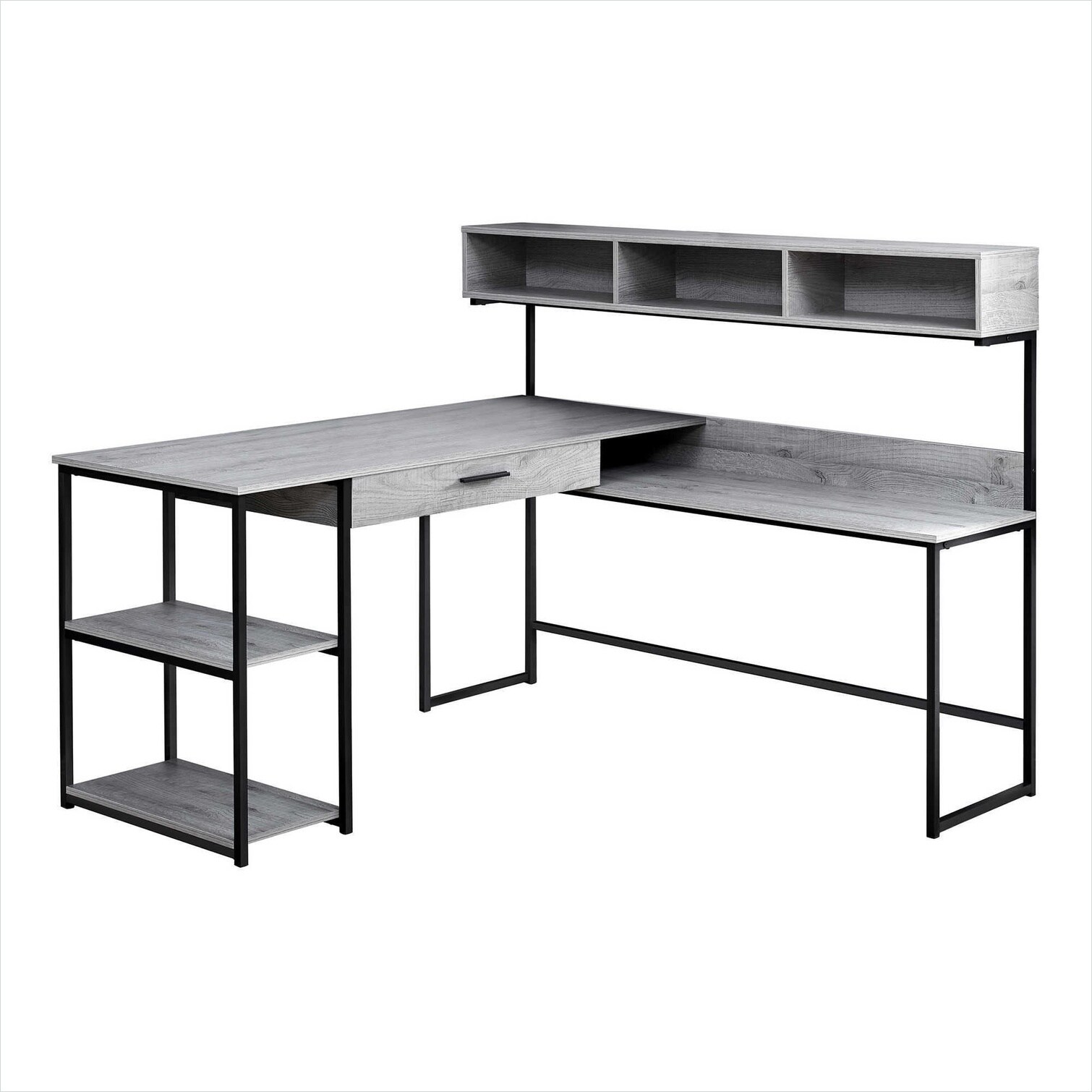 Naturefalls L-Shaped Computer Desk with Storage Drawers and Shelves ...