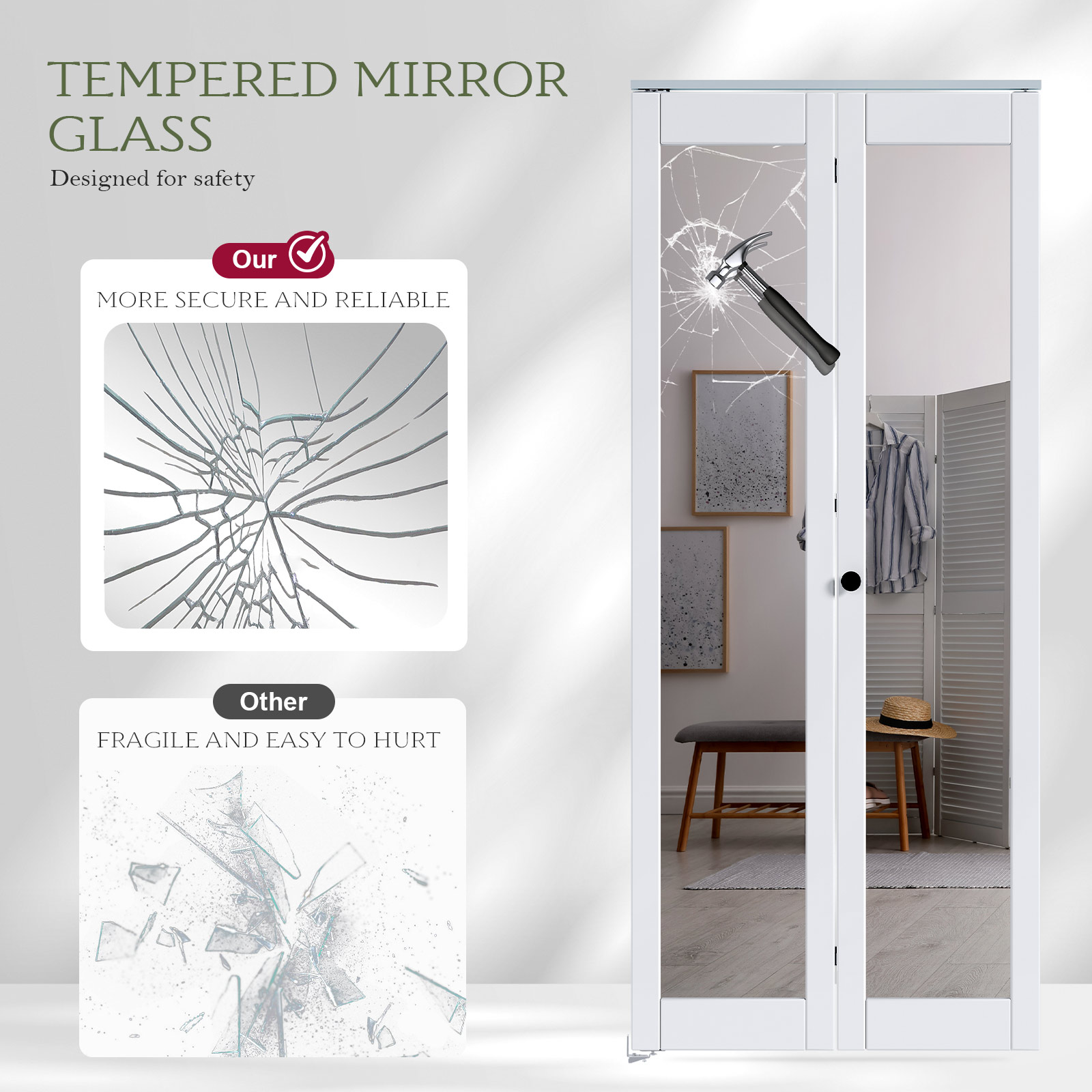 Fredbeck 72-in x 80-in 1-Panel Mirror Glass Solid Core MDF Wood Bifold ...