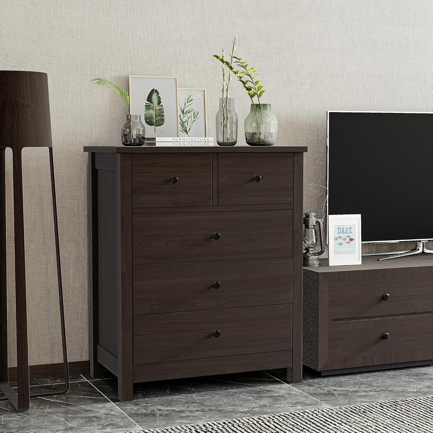 Qeetex Compact 3 Drawer Mobile Filing Cabinet Stylish Fabric Storage ...
