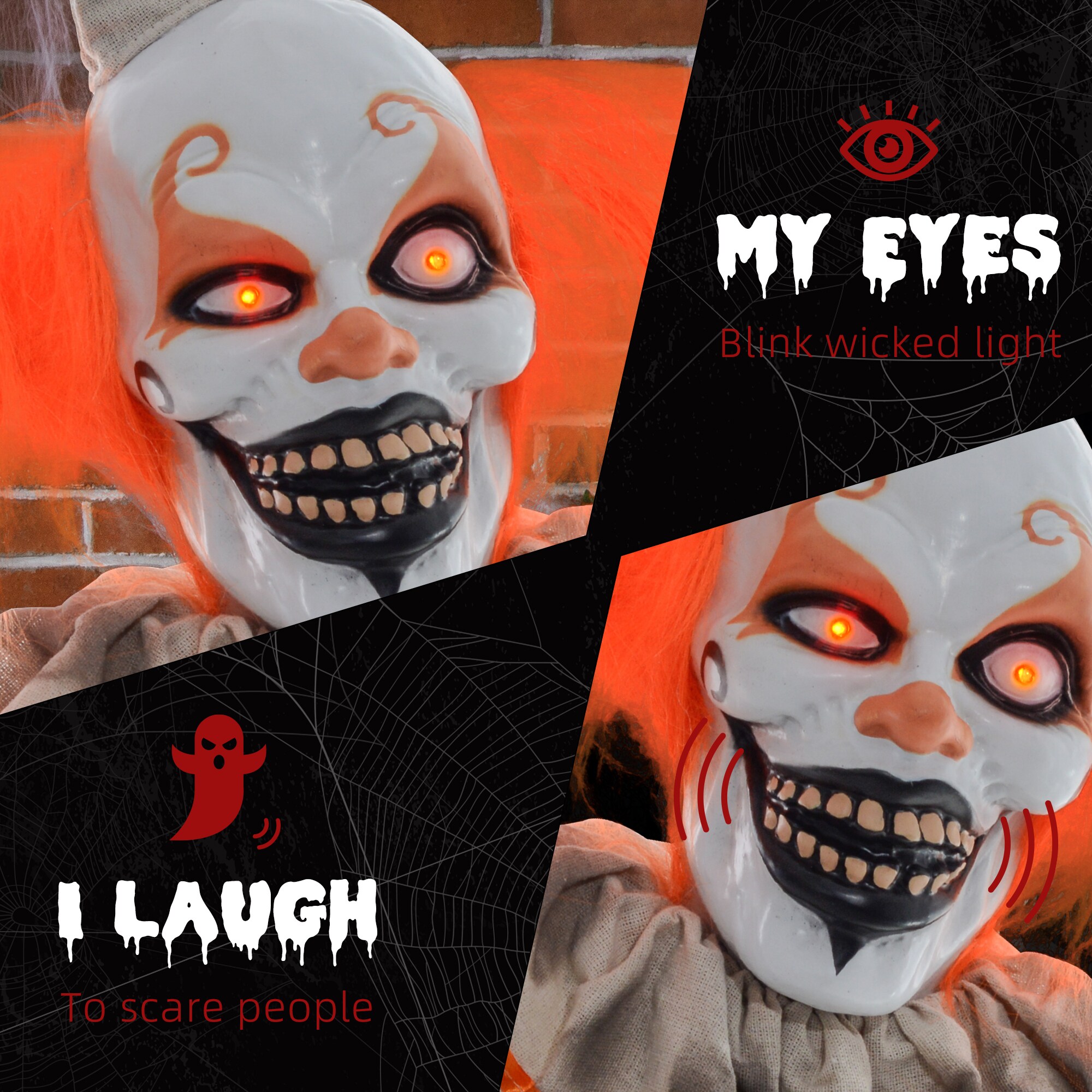 LOVMOR Orange Haired Clown Outdoor Halloween Decoration Animatronic ...