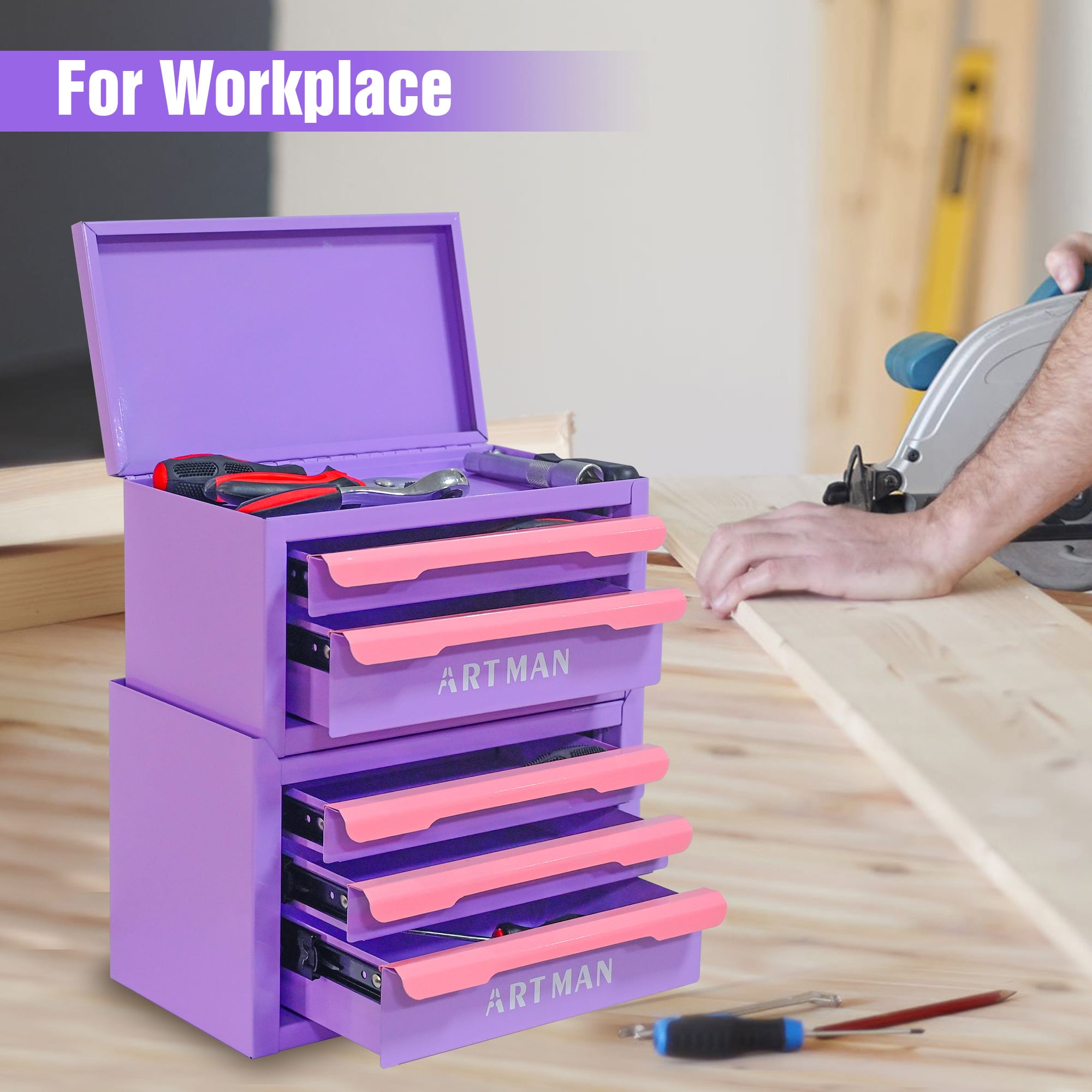 Vynxaria 5 Layer Drawer Style Desktop Storage Box Purple Pink Multi ...