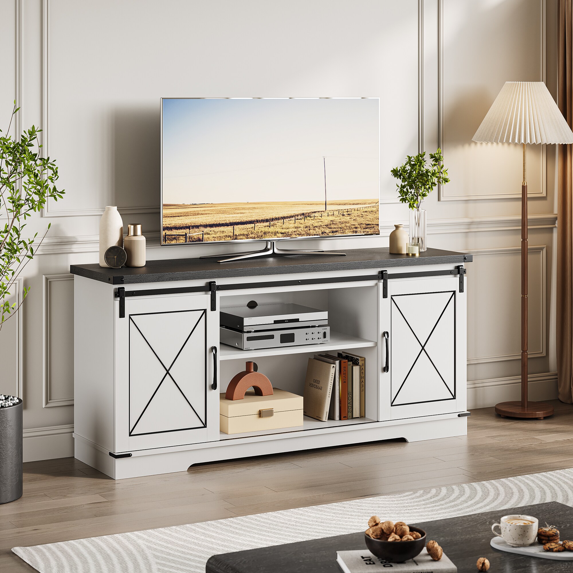 Garvee Rustic Farmhouse TV Stand for TVs up to 65 Inches Sliding Barn ...